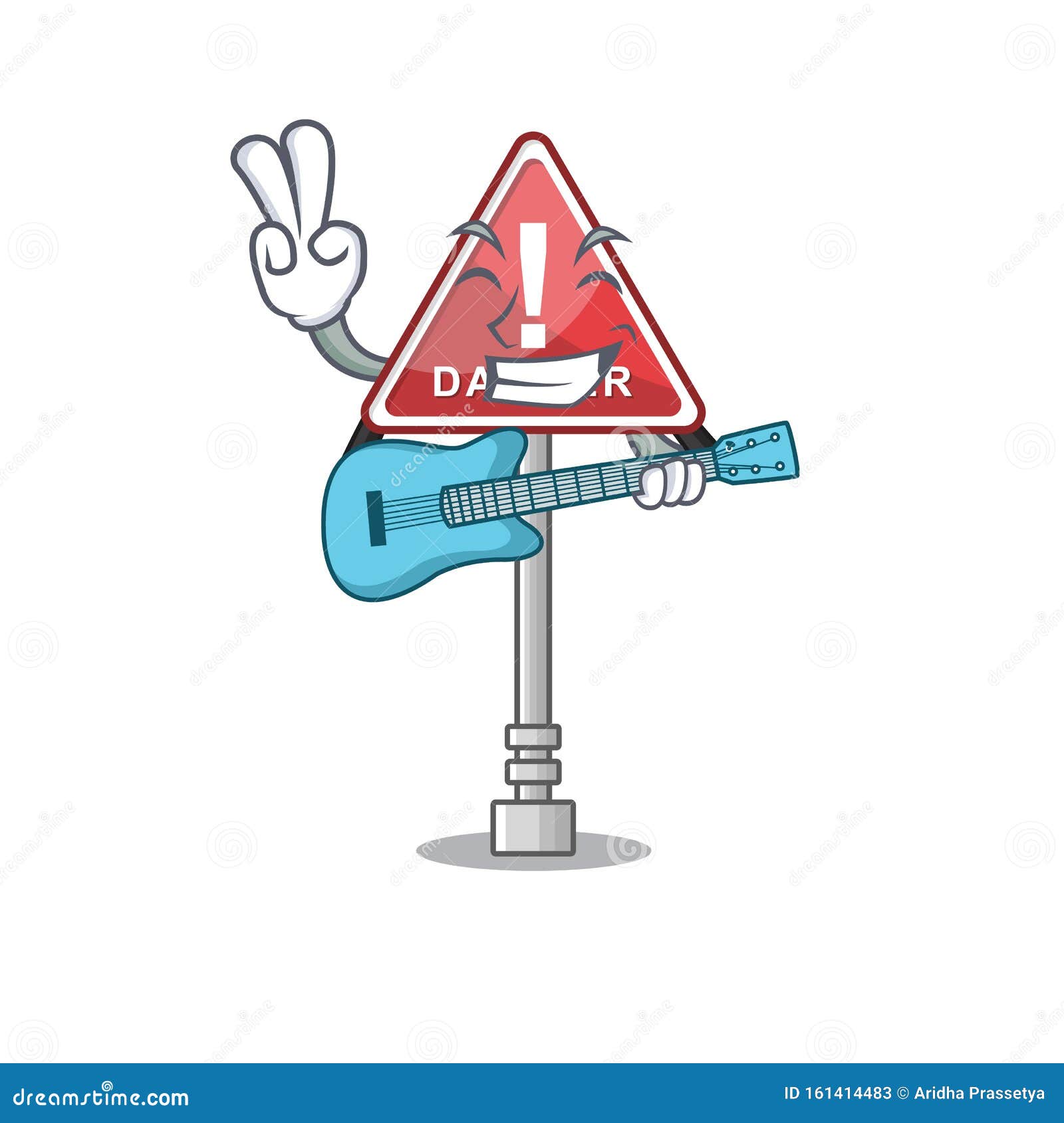 With Guitar Hazard Warning Attention Sign Sahaped Cartoon ...