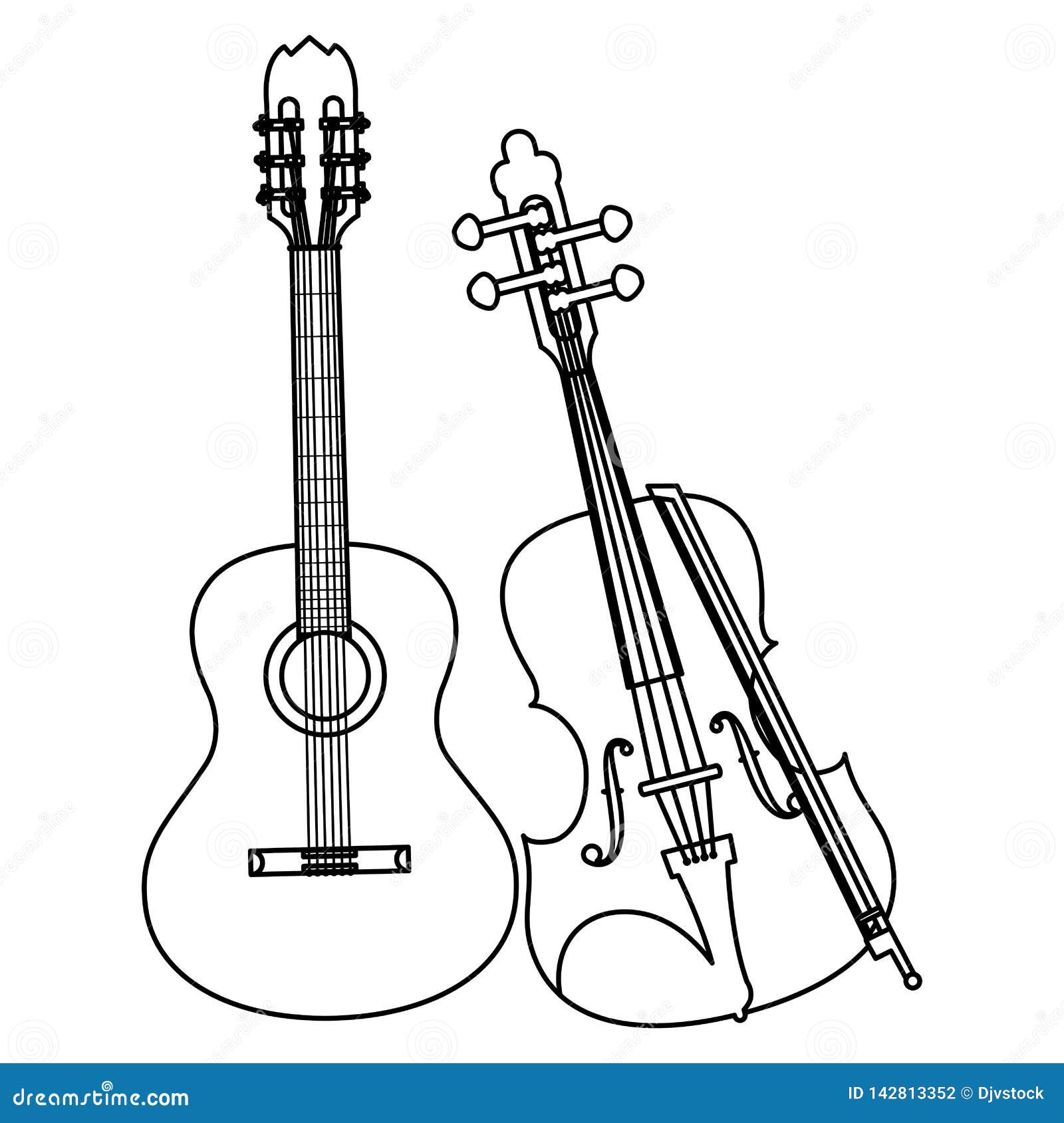 Guitar and Fiddle Instruments Stock Vector - Illustration of sounds ...