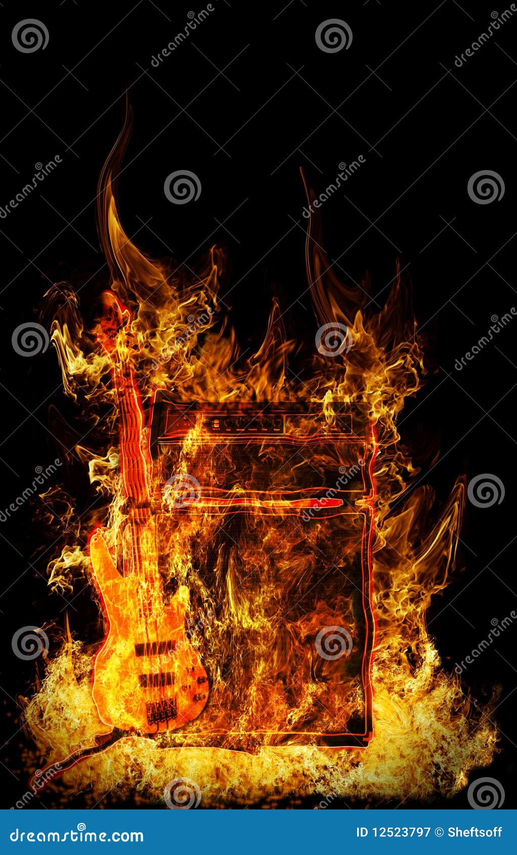 Guitar in fire stock image. Image of instrument, studio - 12523797