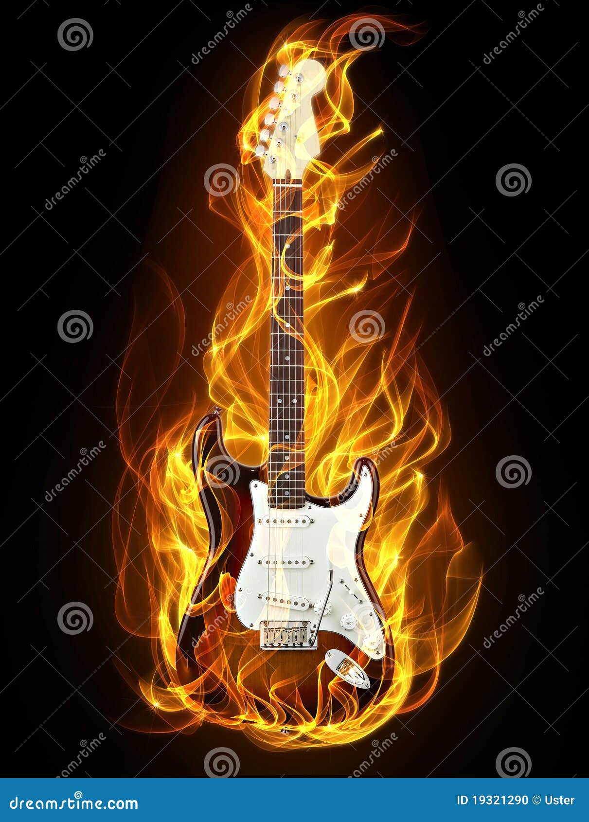 Guitar in fire stock illustration. Illustration of audio - 19321290