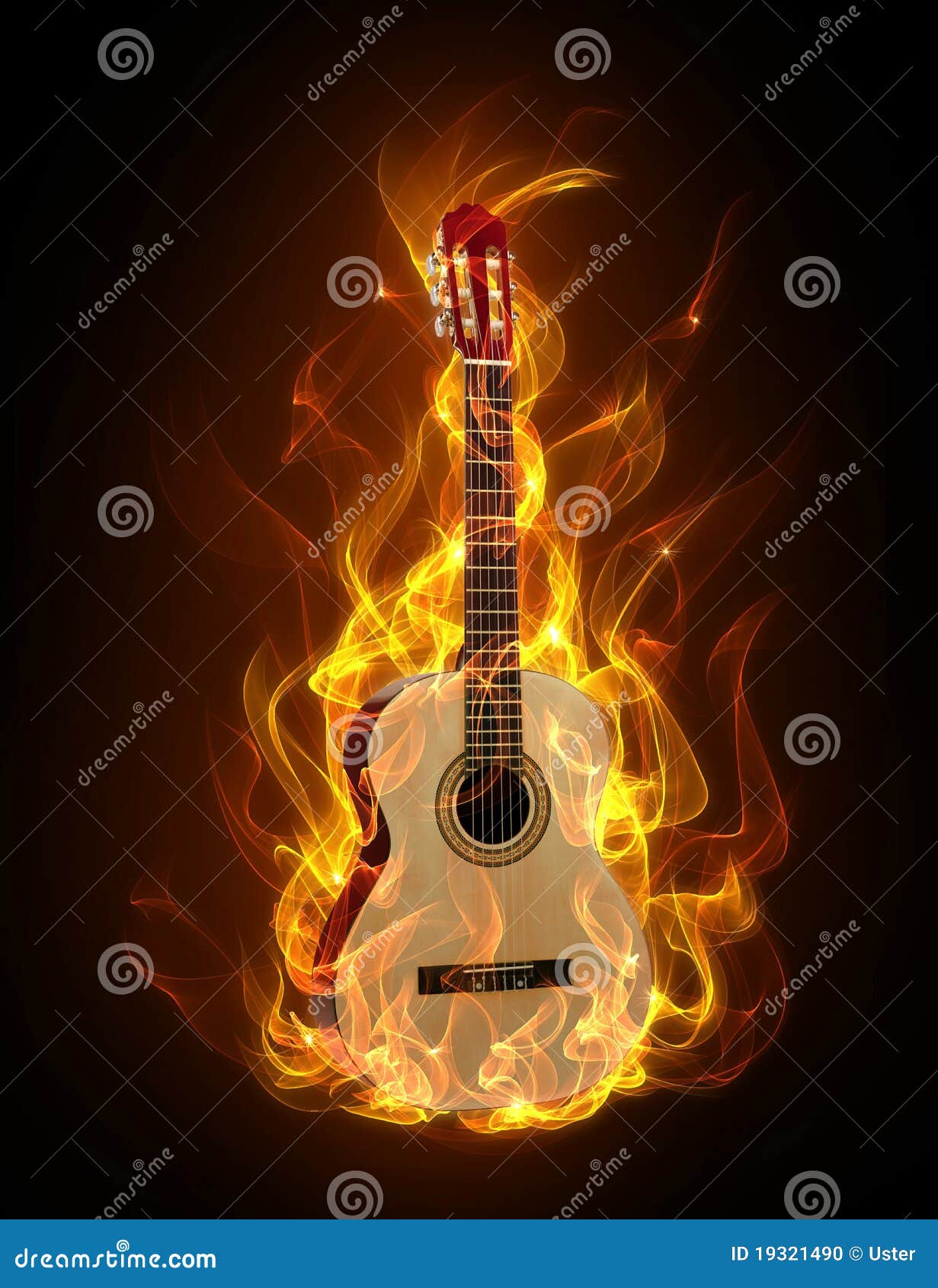 Guitar in fire stock illustration. Illustration of flammable - 19321490