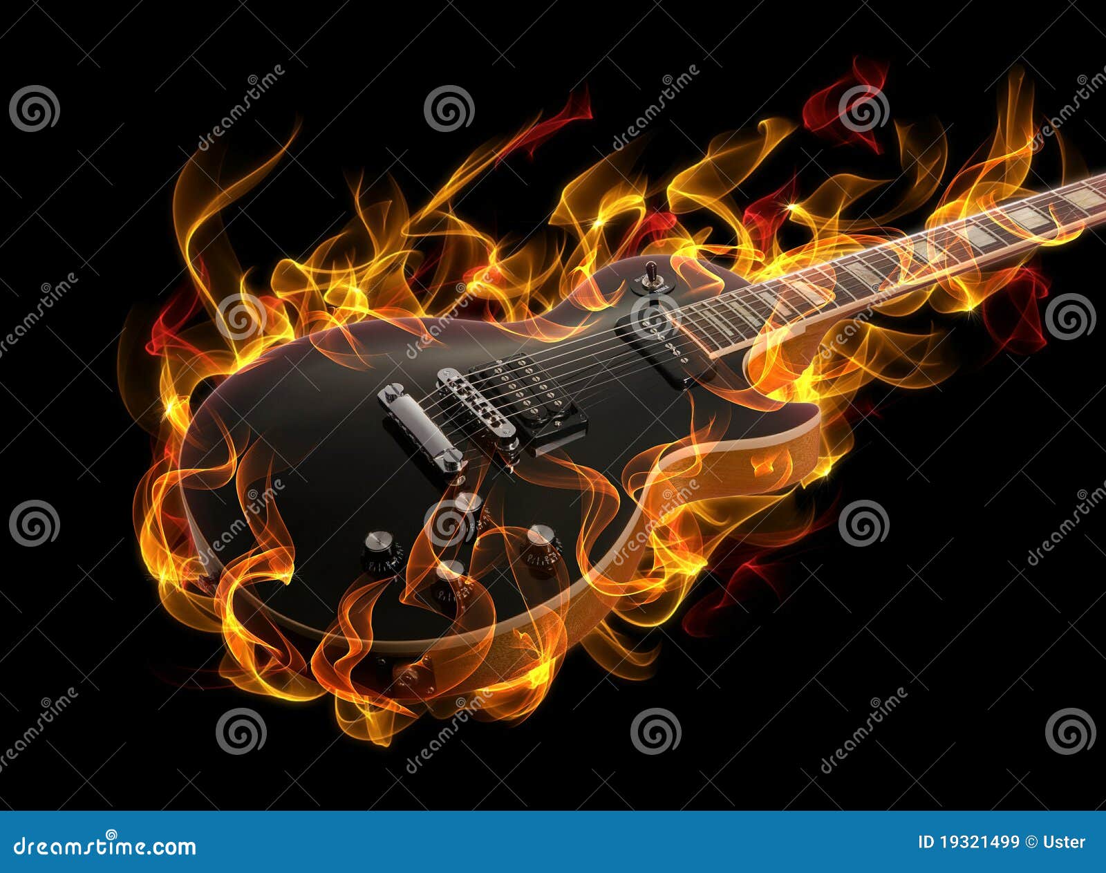 Black Electric Guitar With Flames