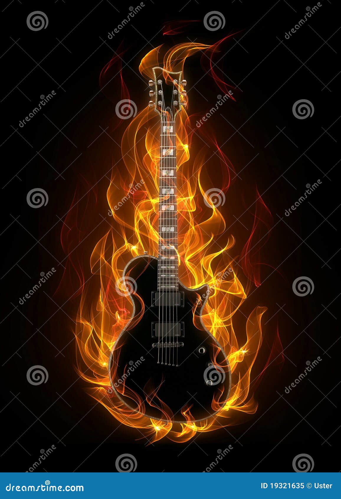Guitar in fire stock illustration. Illustration of creativity - 19321635