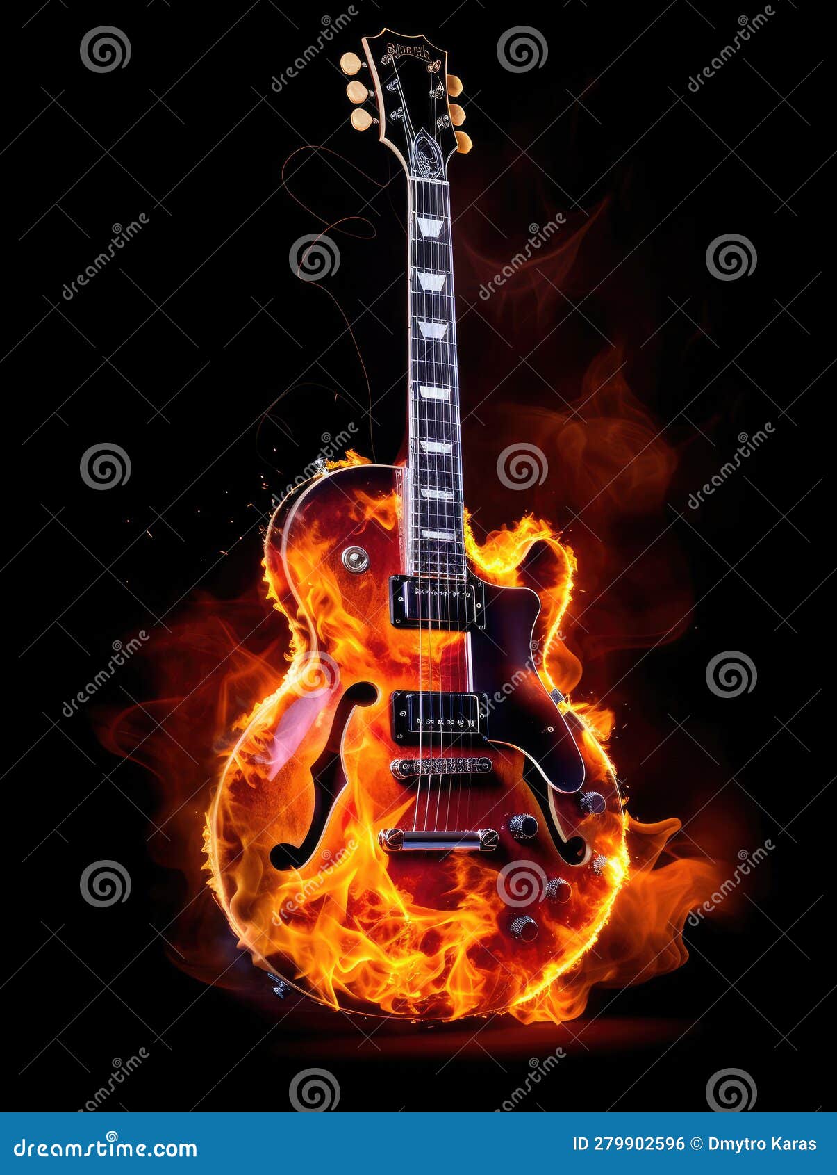 Guitar on Fire, Black Background. Stock Illustration - Illustration of ...