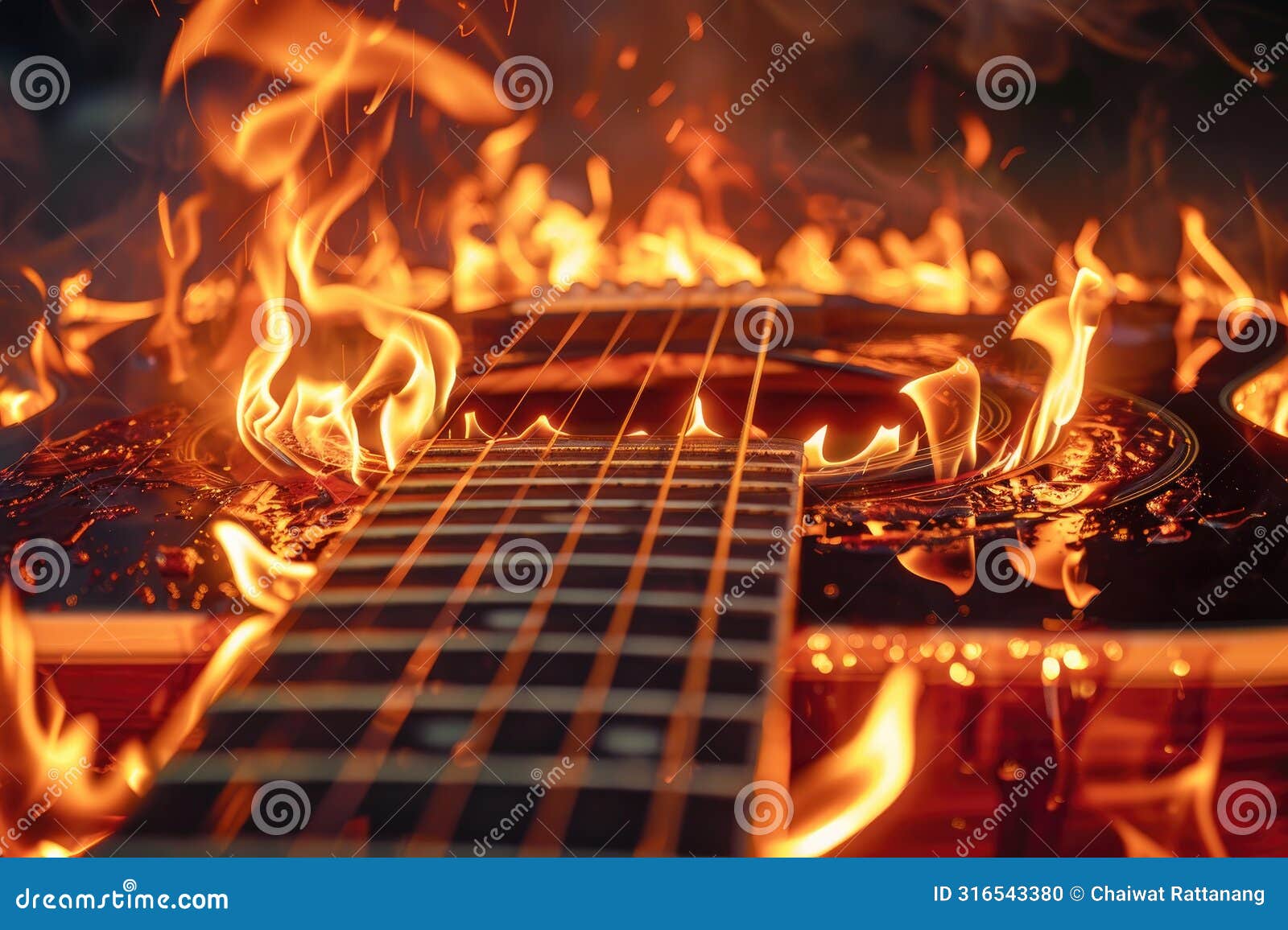 Guitar on Fire Isolated on Black Background. Stock Illustration ...