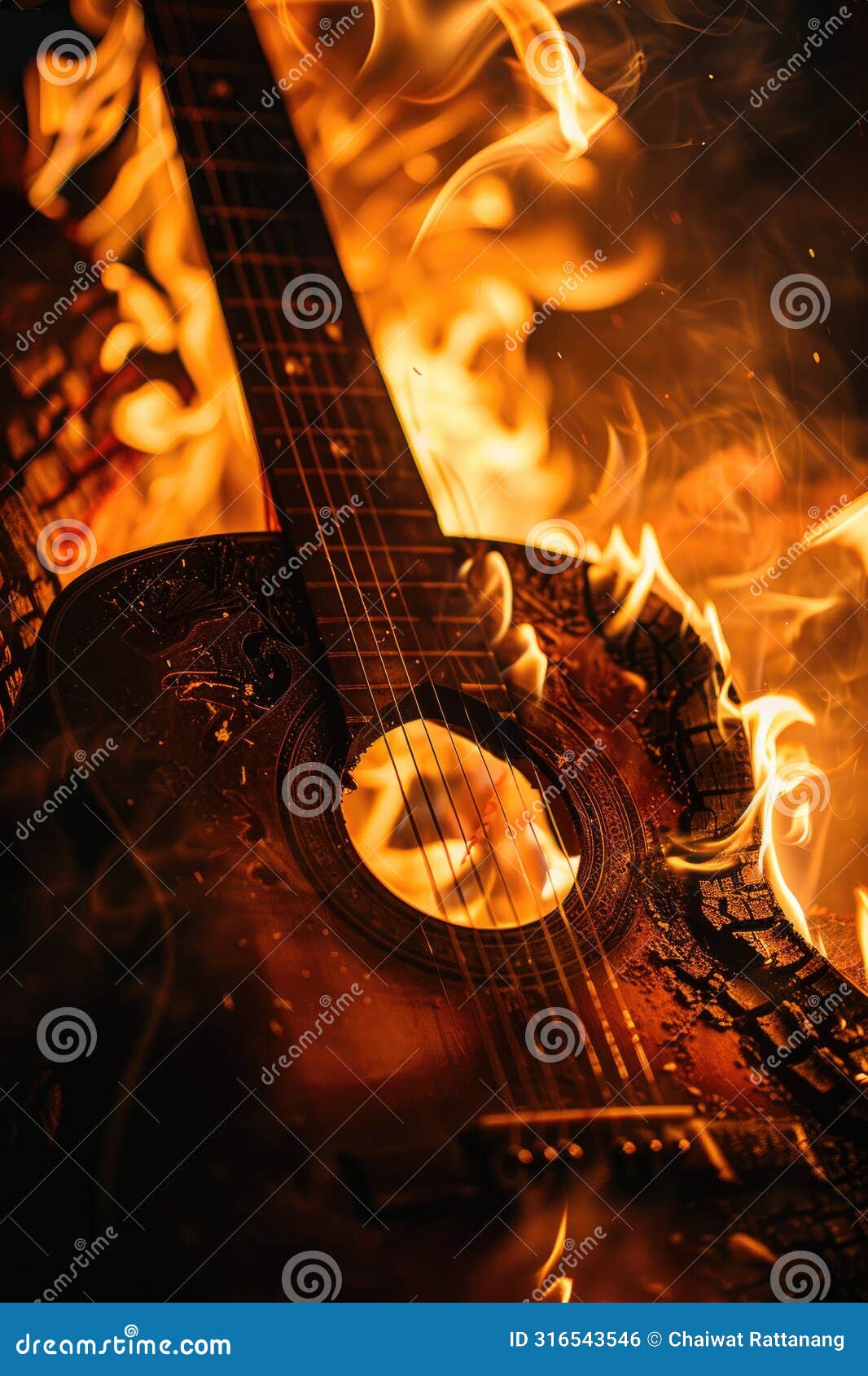 Guitar on Fire Isolated on Black Background. Stock Illustration ...