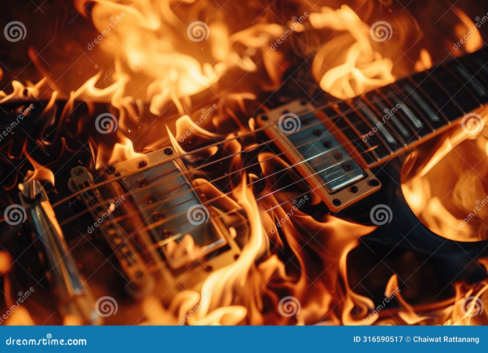 Guitar on Fire Isolated on Black Background. Stock Illustration ...