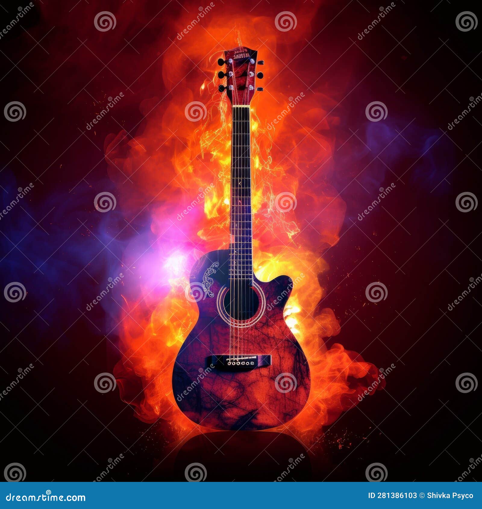 A Guitar is in the Fire in this Picture Stock Illustration ...