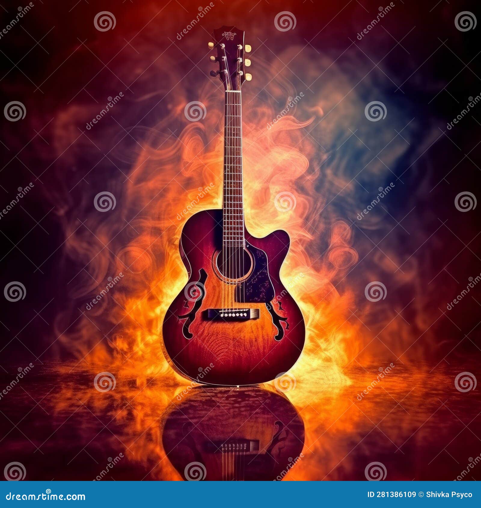 A Guitar is in the Fire in this Picture Stock Illustration ...