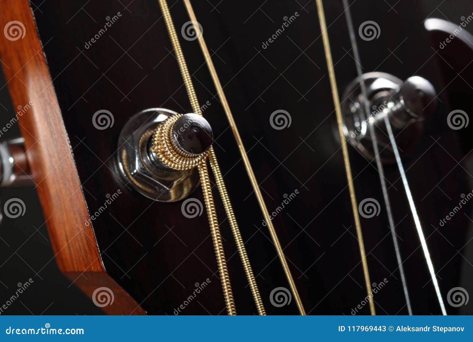Guitar Head with Tuning Pegs Close-up Stock Image - Image of melody ...