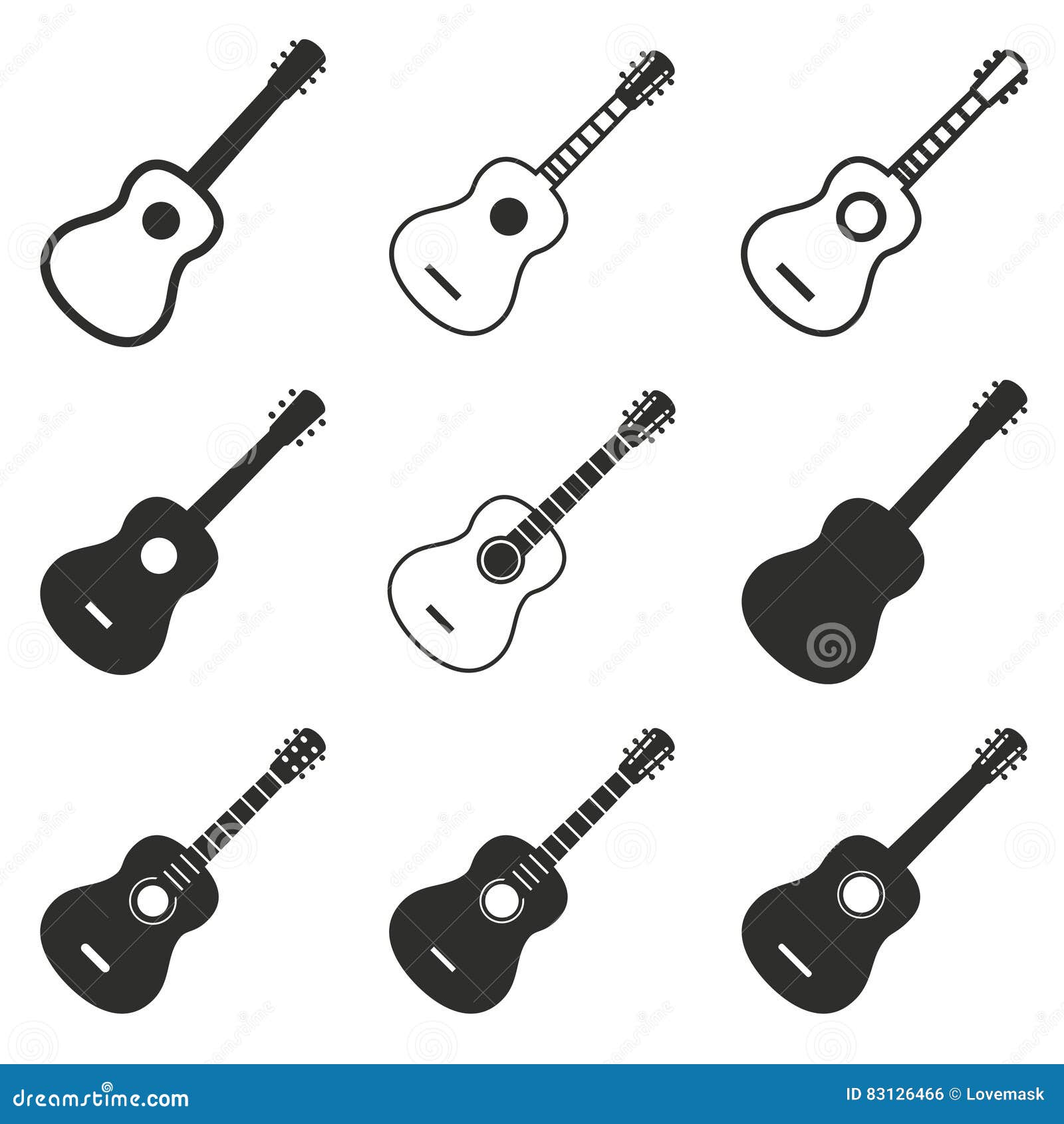 Guitar icon set. stock vector. Illustration of pictogram - 83126466