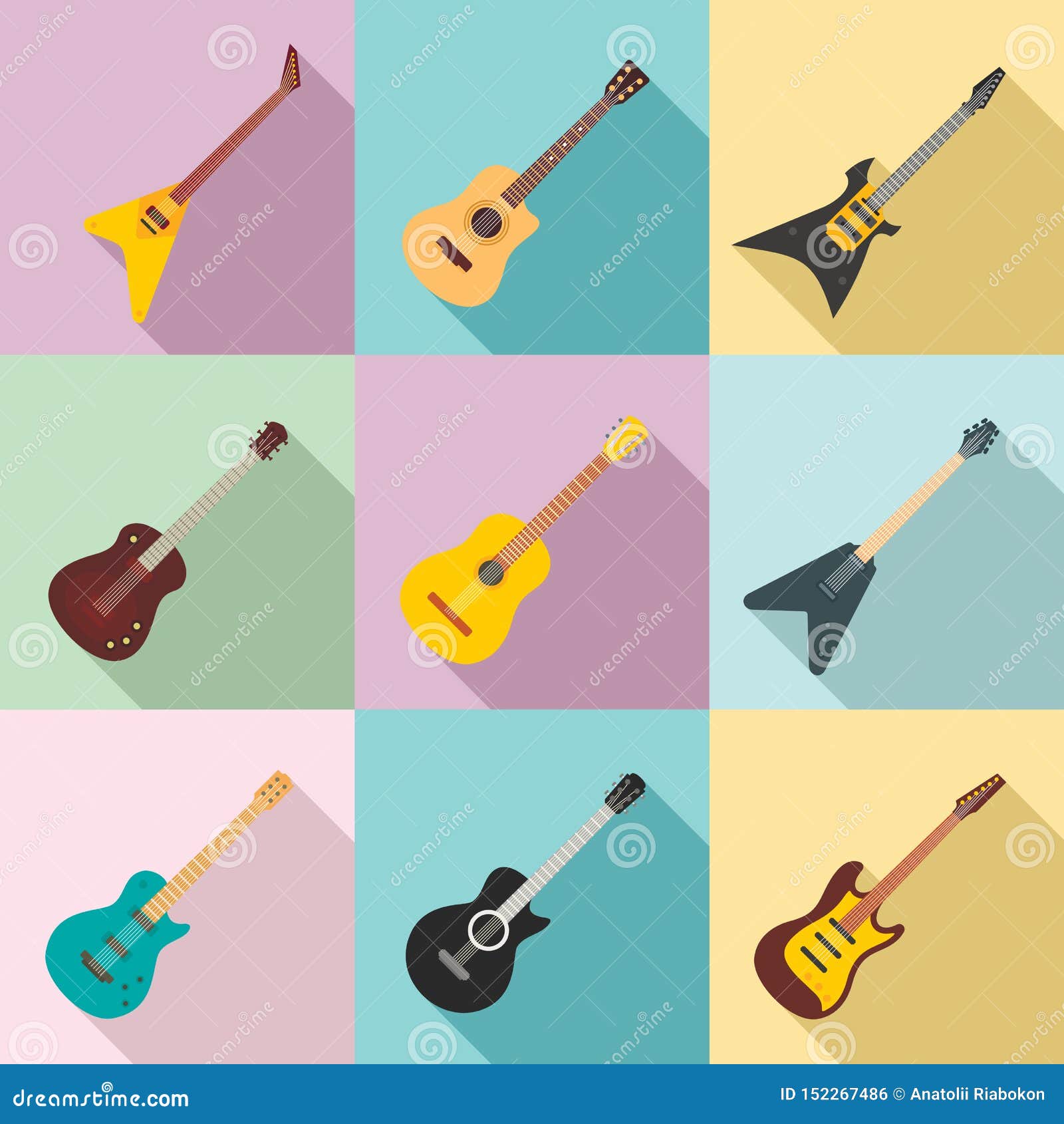 Guitar Icons Set, Flat Style Stock Vector - Illustration of gibson ...