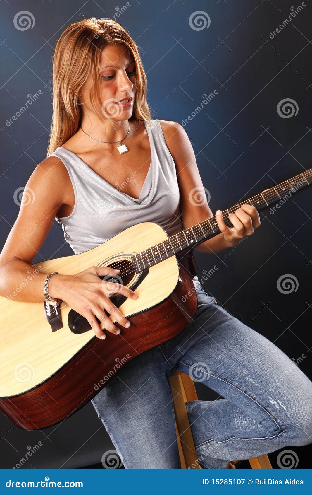 Guitar lady stock image. Image of middle, hobby, lady - 15285107