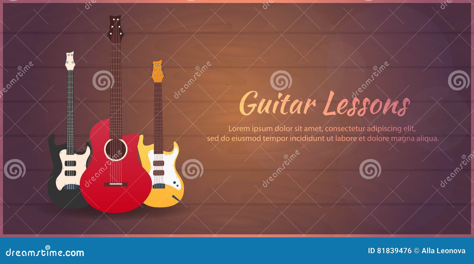 Guitar Lessons, School. Vector Flat Illustration. Music. Stock ...