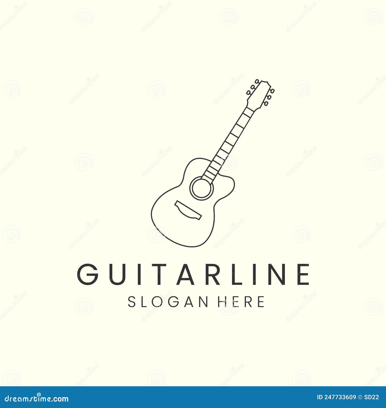 Guitar with Line Art Style Logo Icon Template Design. Acoustic, Melody ...