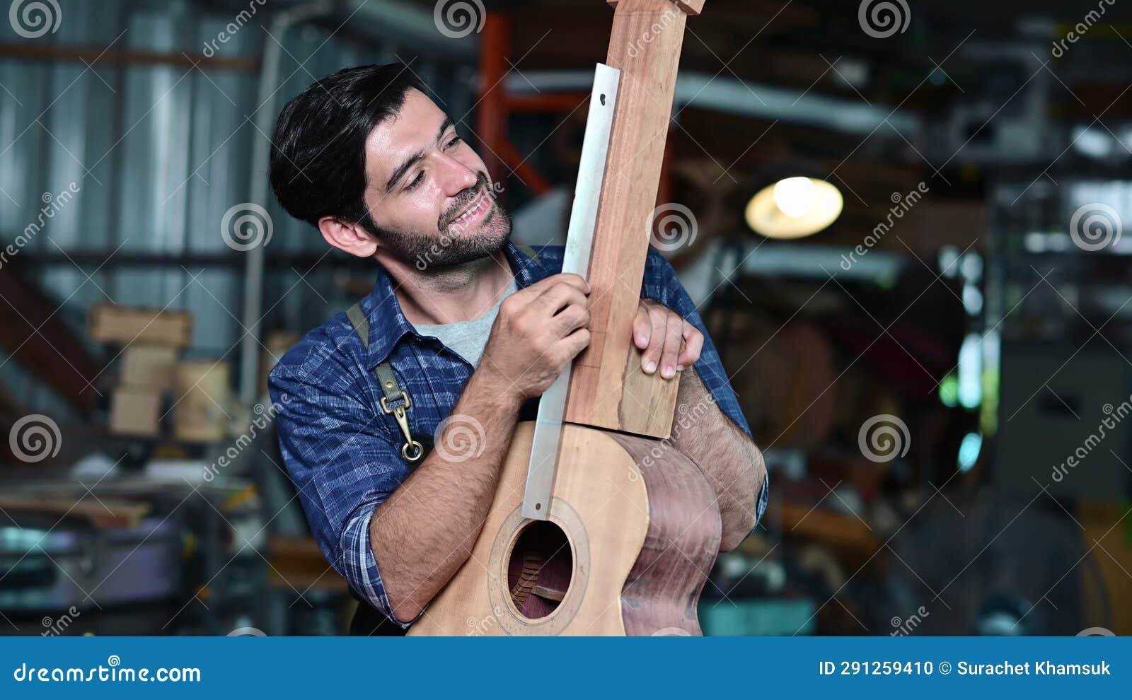 Guitar Luthier Measures Spruce Wood Board with Thickness Gauge Stock ...