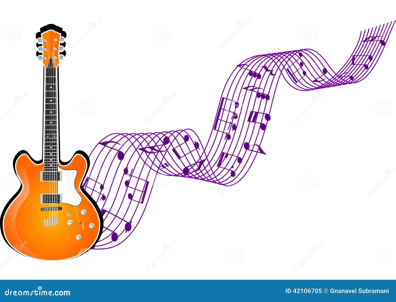 Guitar with music notes stock illustration. Illustration of sounds ...