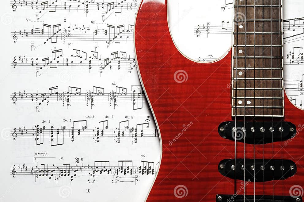 Guitar and music sheet stock photo. Image of rock, guitar - 7782186