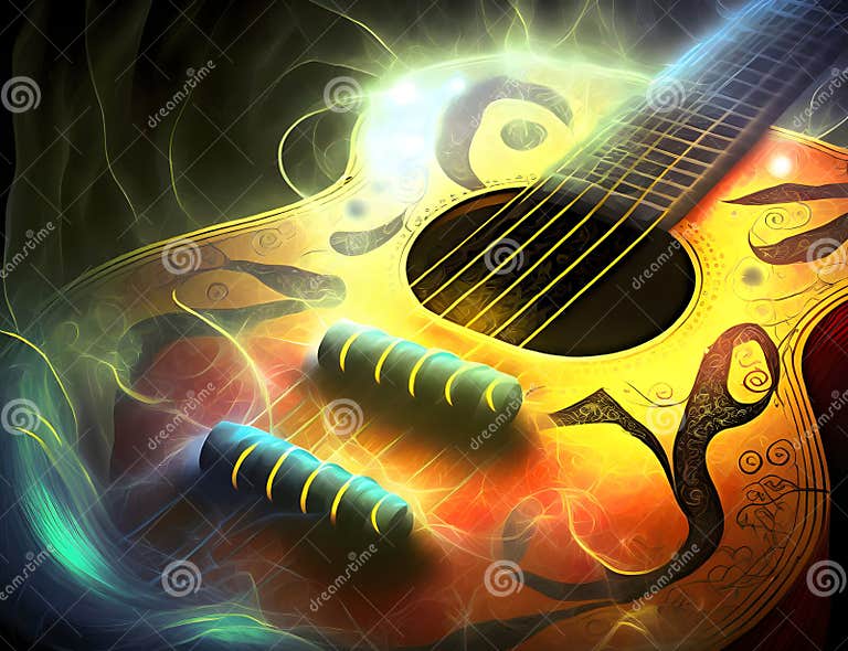 Guitar with musical notes stock illustration. Illustration of classic ...