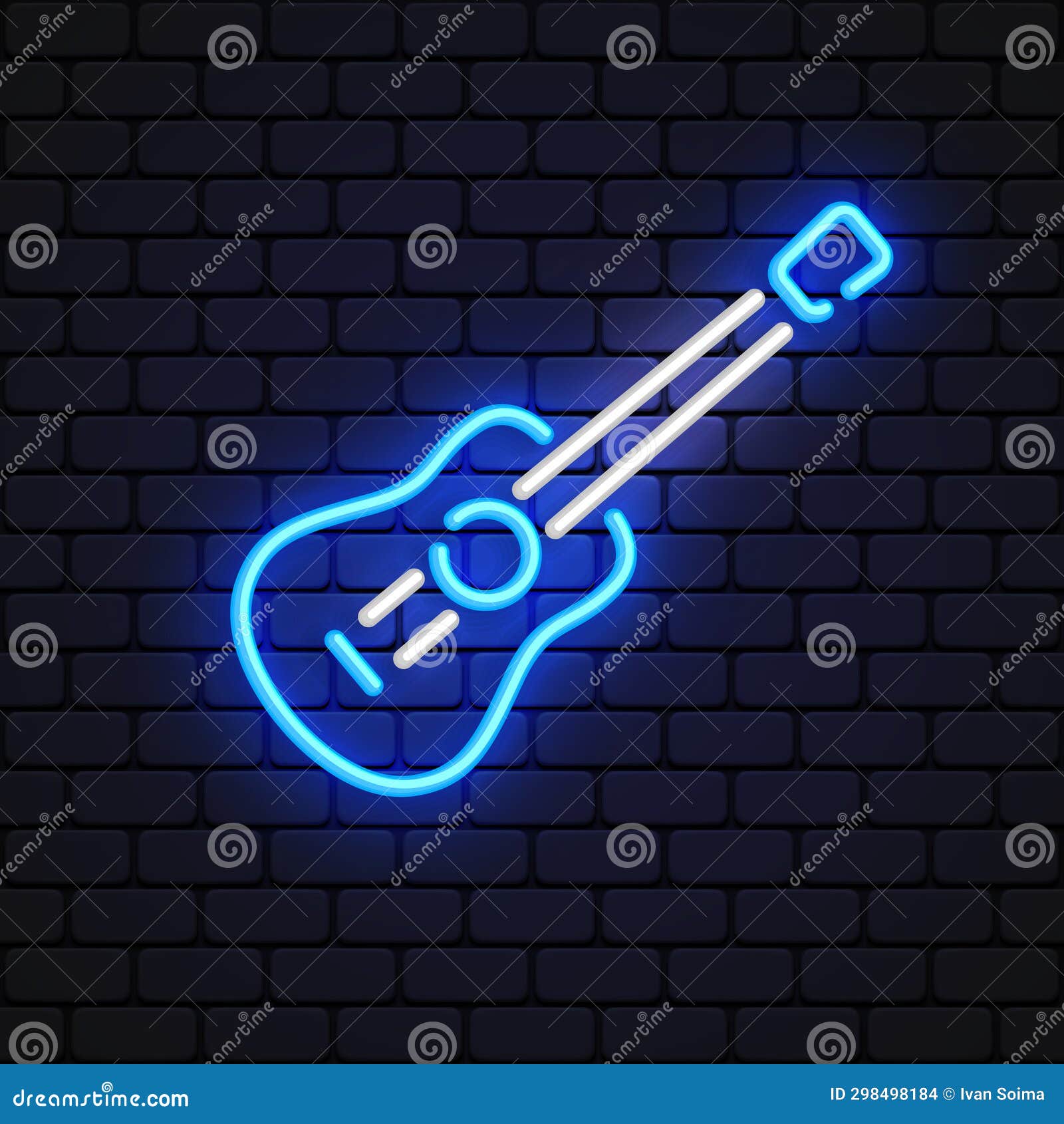Guitar Neon in Flat Style on Light Background. Vector Illustration ...