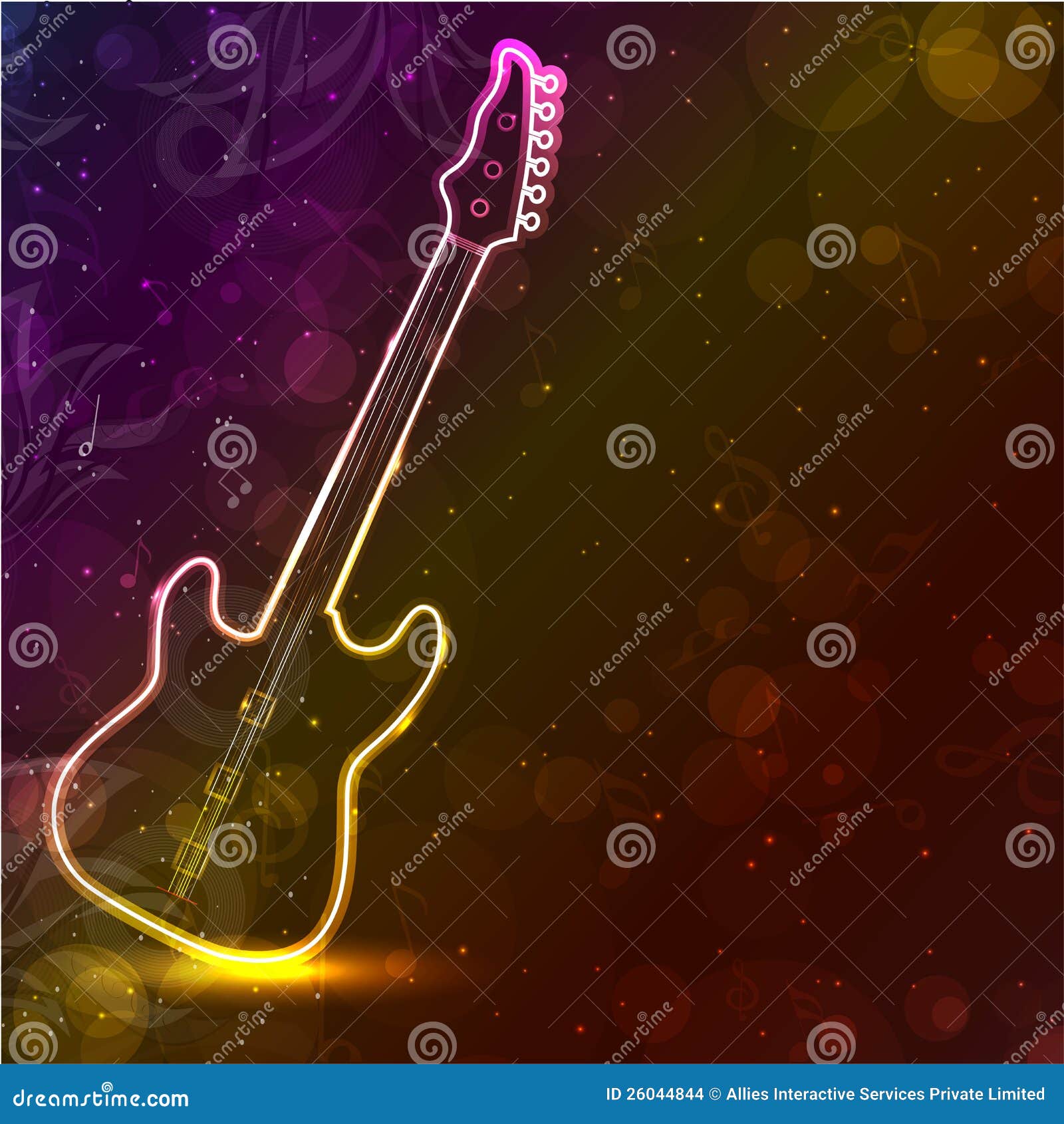 Guitar with neon lights. stock vector. Illustration of instrument ...