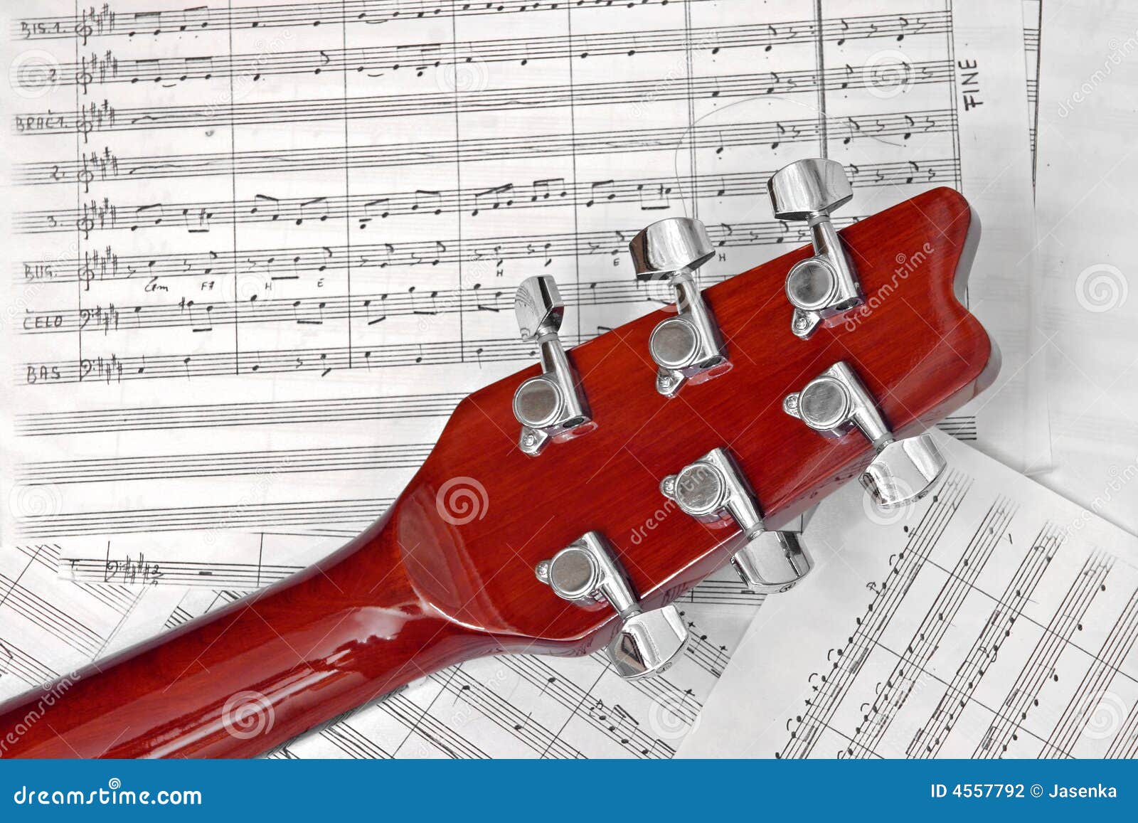 Guitar on note paper stock photo. Image of inspiration - 4557792