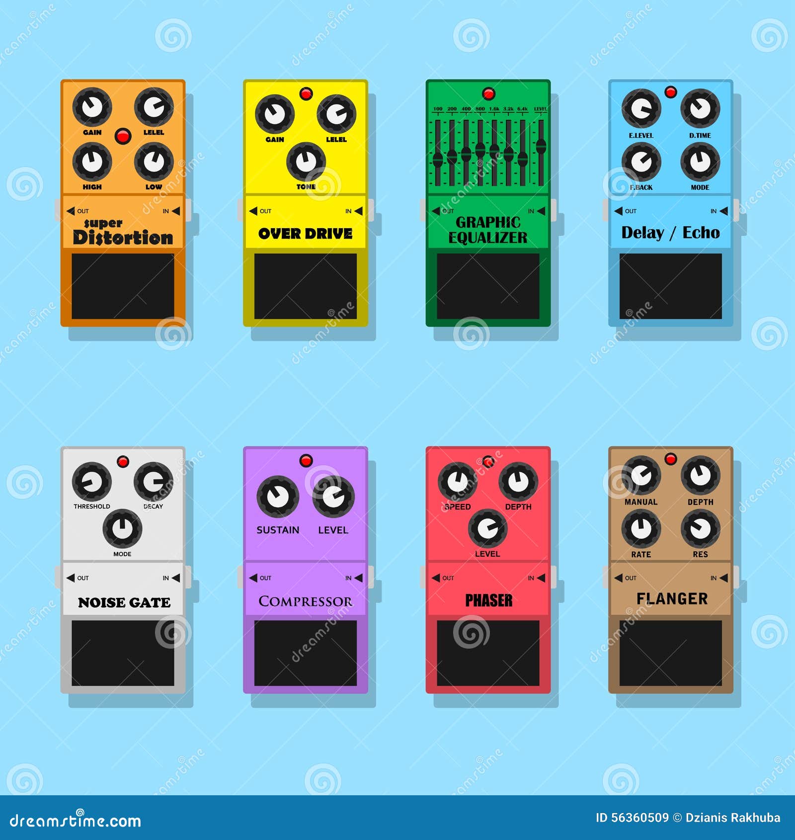Guitar pedals stock vector. Illustration of compressor - 56360509