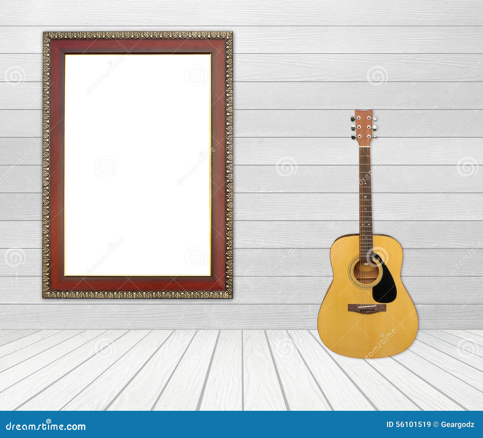 Guitar and Picture Frame in Room Stock Image - Image of decoration ...