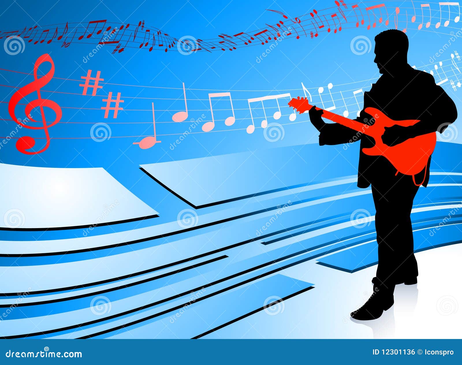 Guitar Player on Abstract Blue Background Stock Vector - Illustration ...