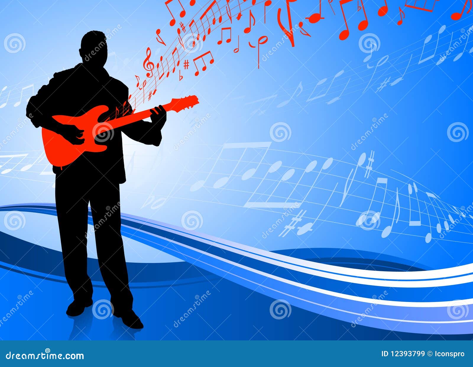 Guitar Player on Abstract Blue Background Stock Illustration ...