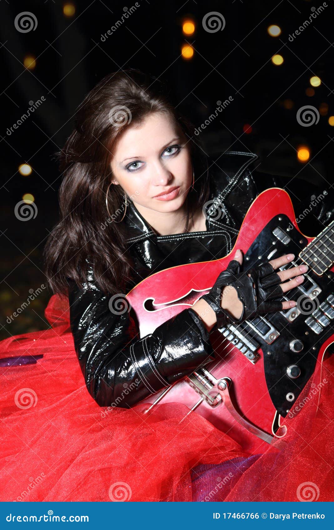 Guitar Player Girl In The Night Stock Photo - Image of fashion, young ...