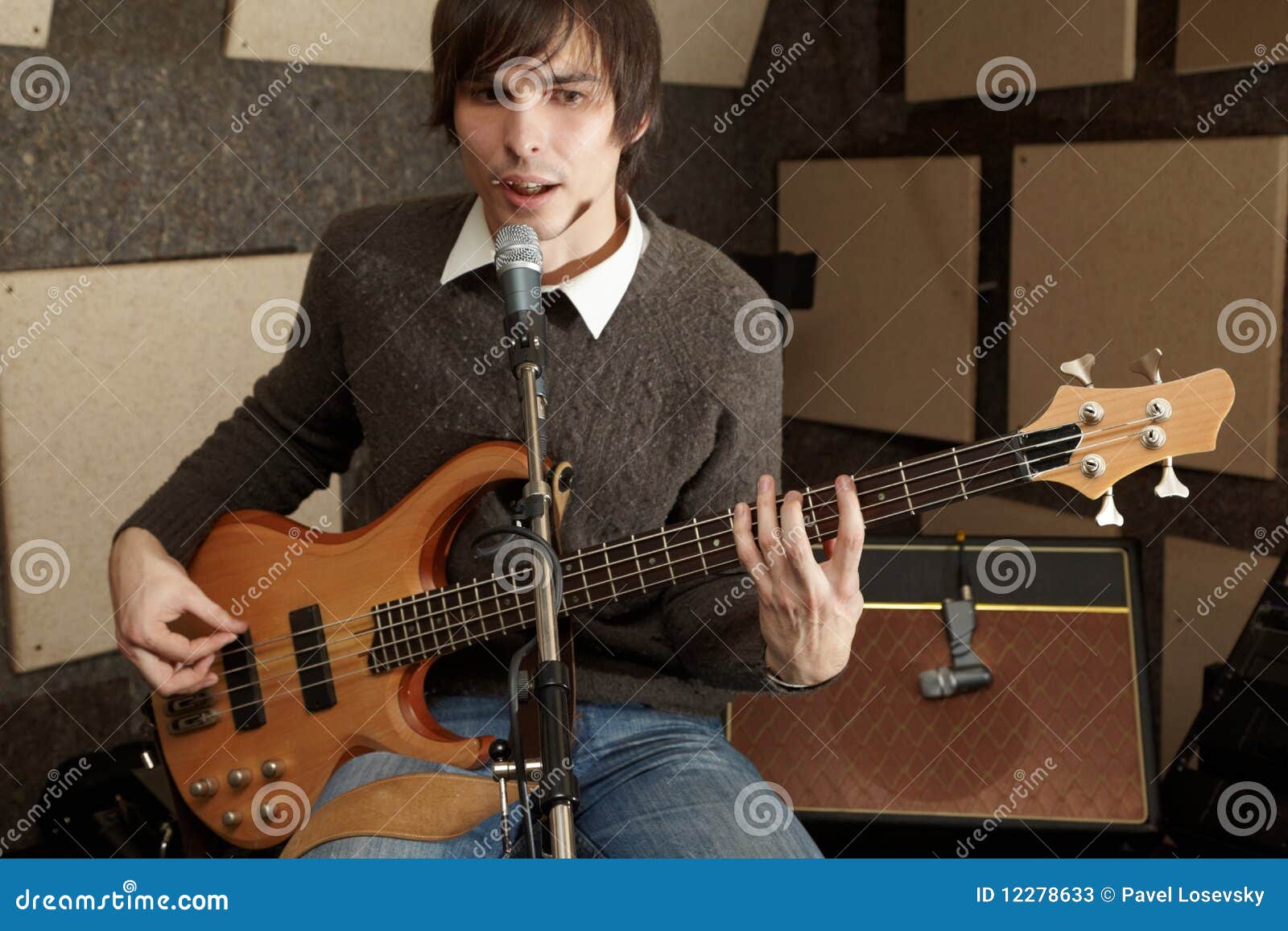 Guitar Player is Playing and Singing in Studio Stock Image - Image of ...