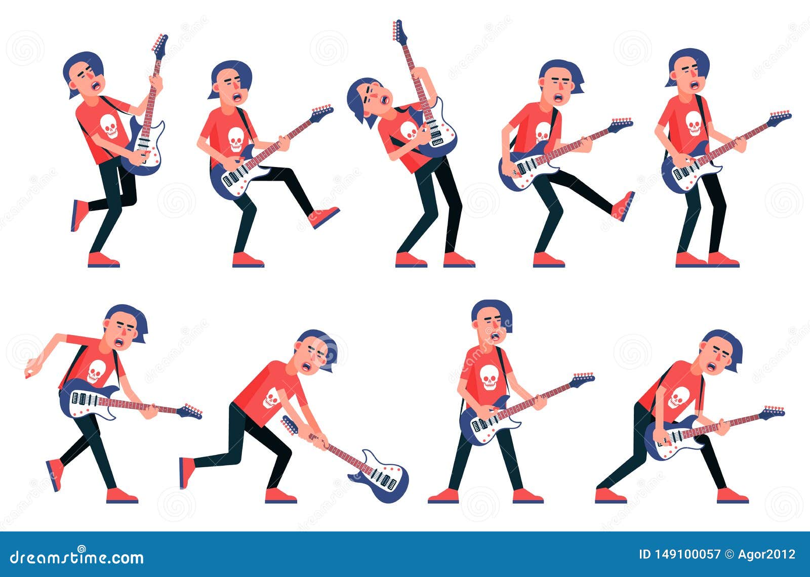 Guitar Player from a Rock Band - Various Poses Stock Vector ...