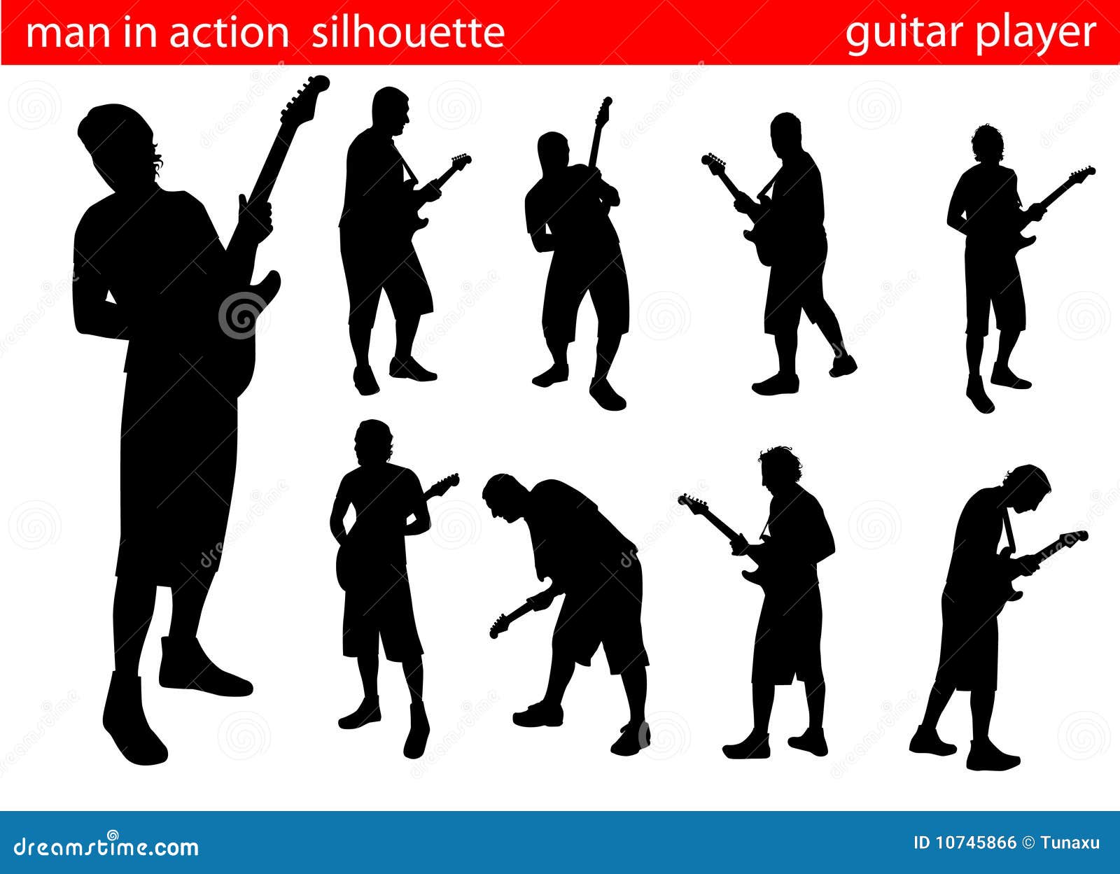 Guitar Player Silhouette Set Stock Vector - Illustration of clipart ...