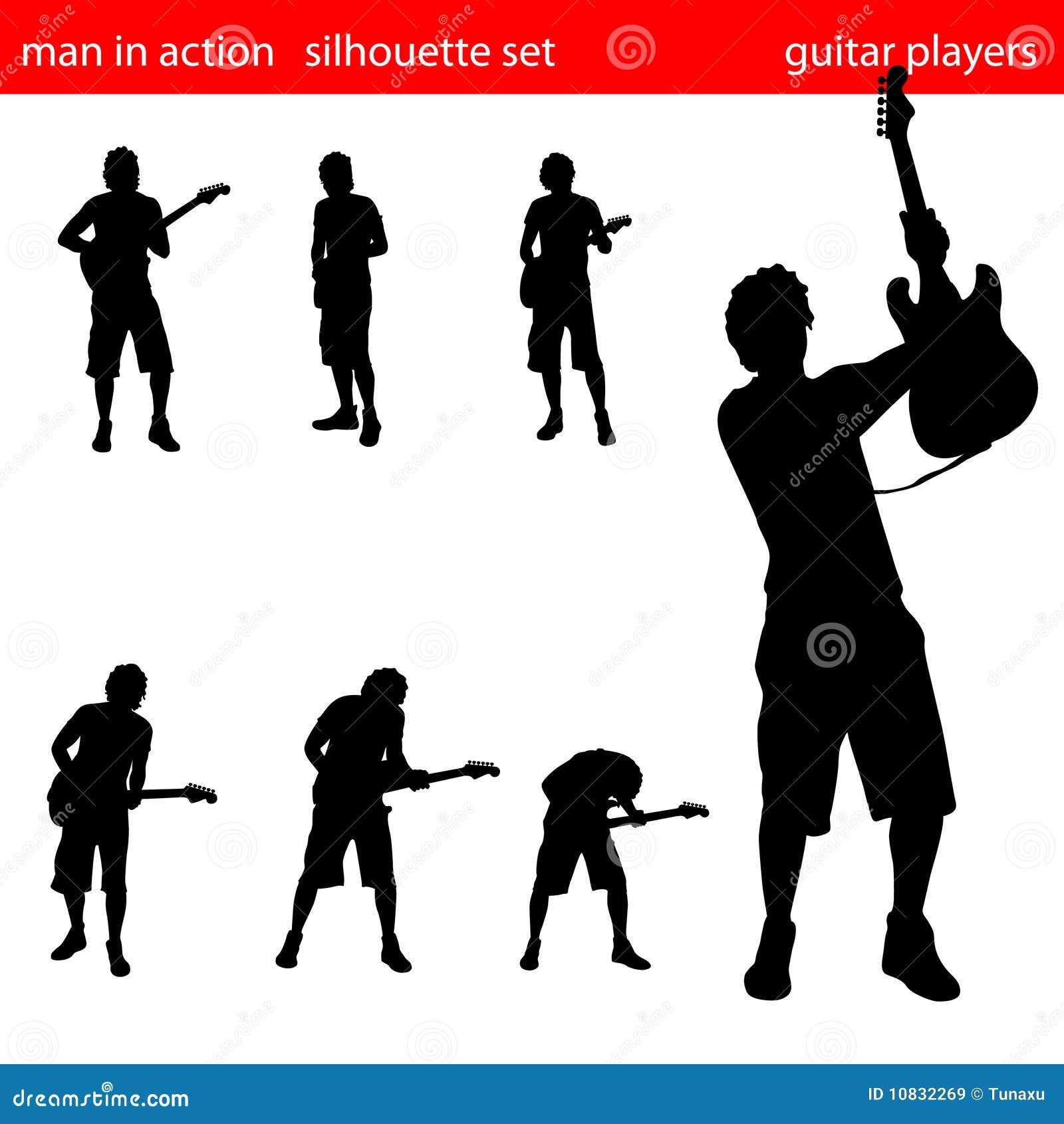 Guitar Player Silhouette Set Stock Vector - Illustration of indie, body ...