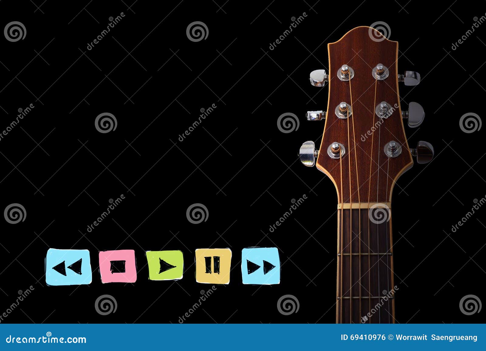 Guitar with Radio Player Button Sign Stock Photo - Image of retro, blue ...