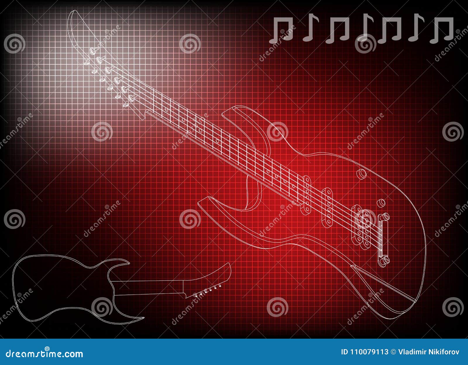 Guitar on a red stock vector. Illustration of heavy - 110079113