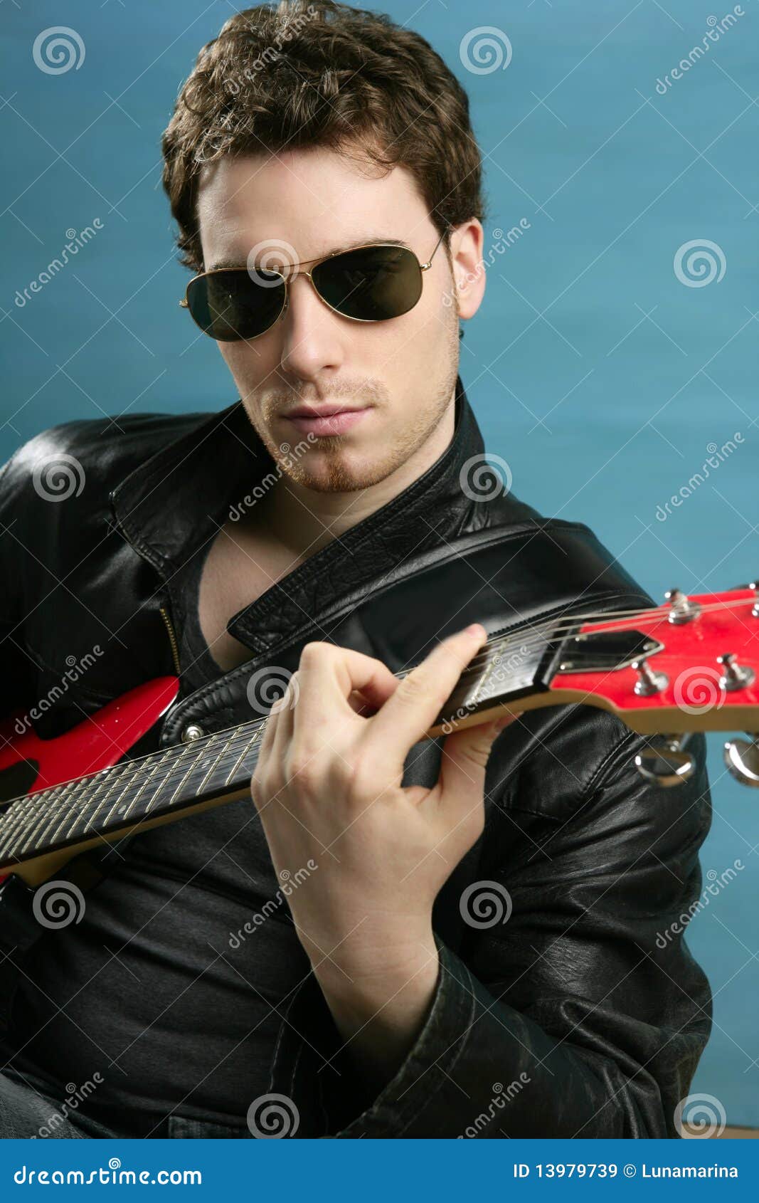 Guitar Rock Star Man Sunglasses Leather Jacket Stock Image - Image of ...