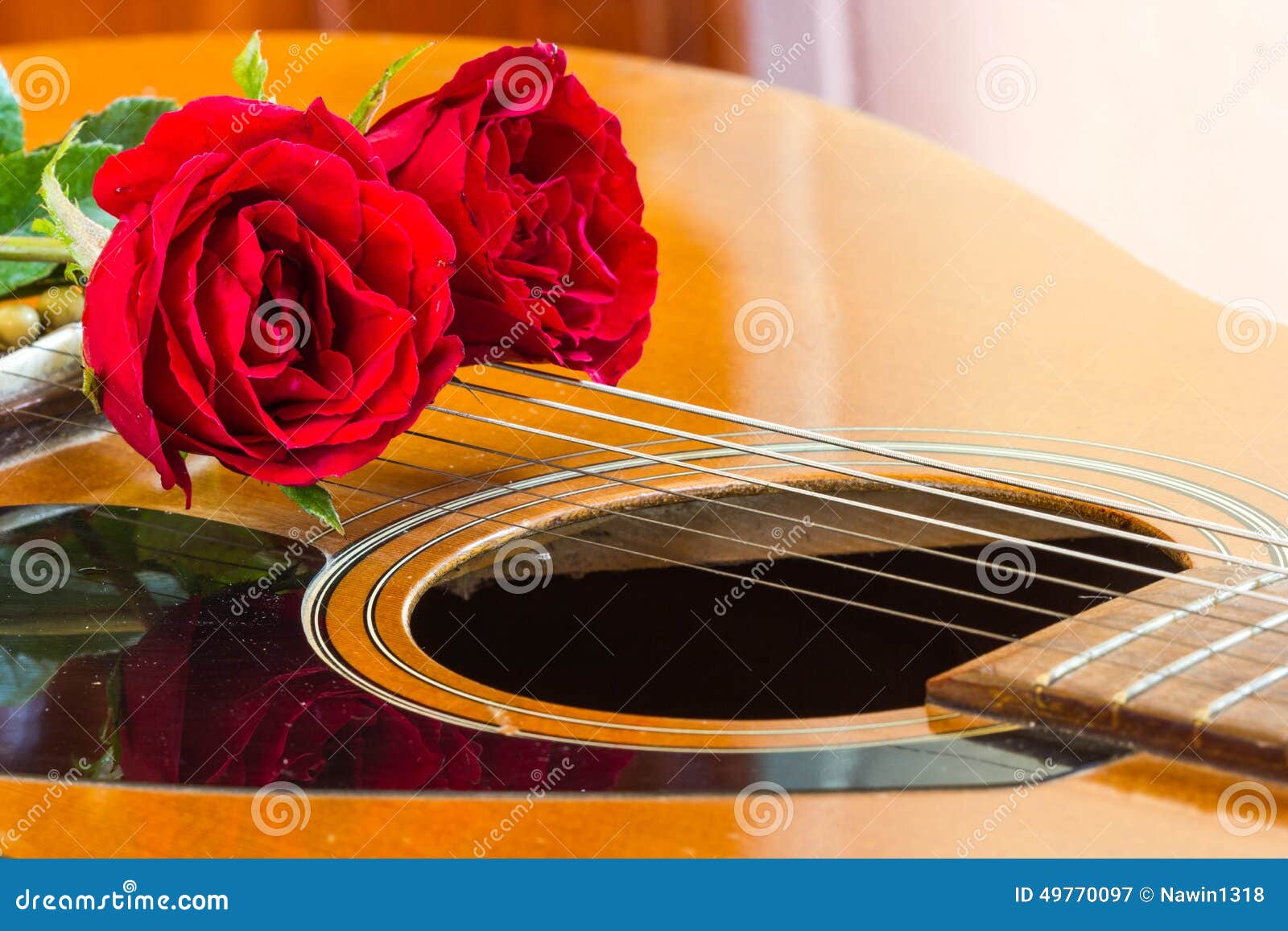 Guitar and rose stock image. Image of chord, string, wood - 49770097