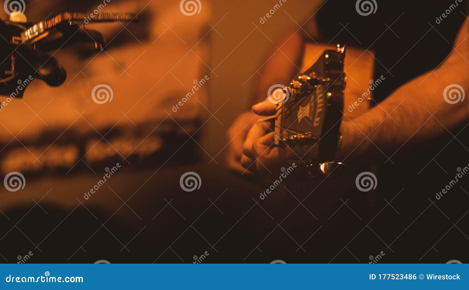 Guitar on the satage stock photo. Image of melody, symphony - 177523486