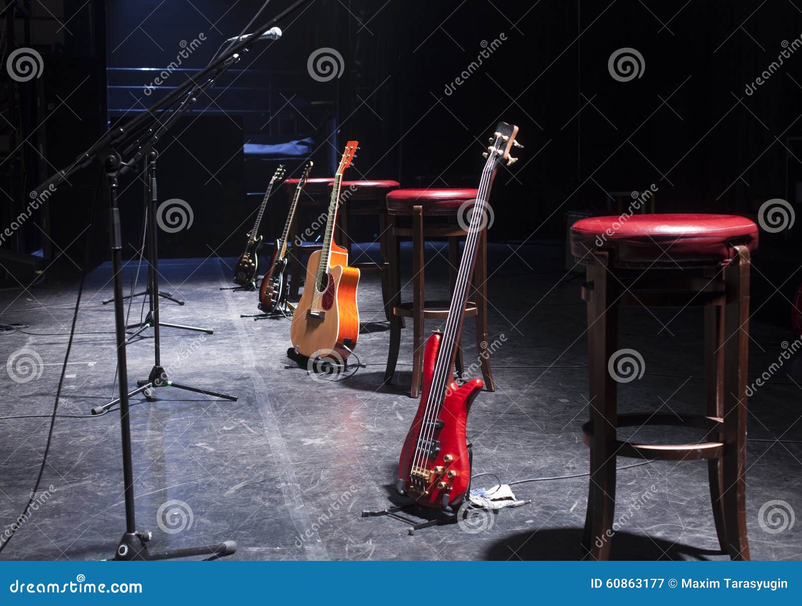 Guitar on Stage before Concert Stock Image - Image of fretboard, music ...