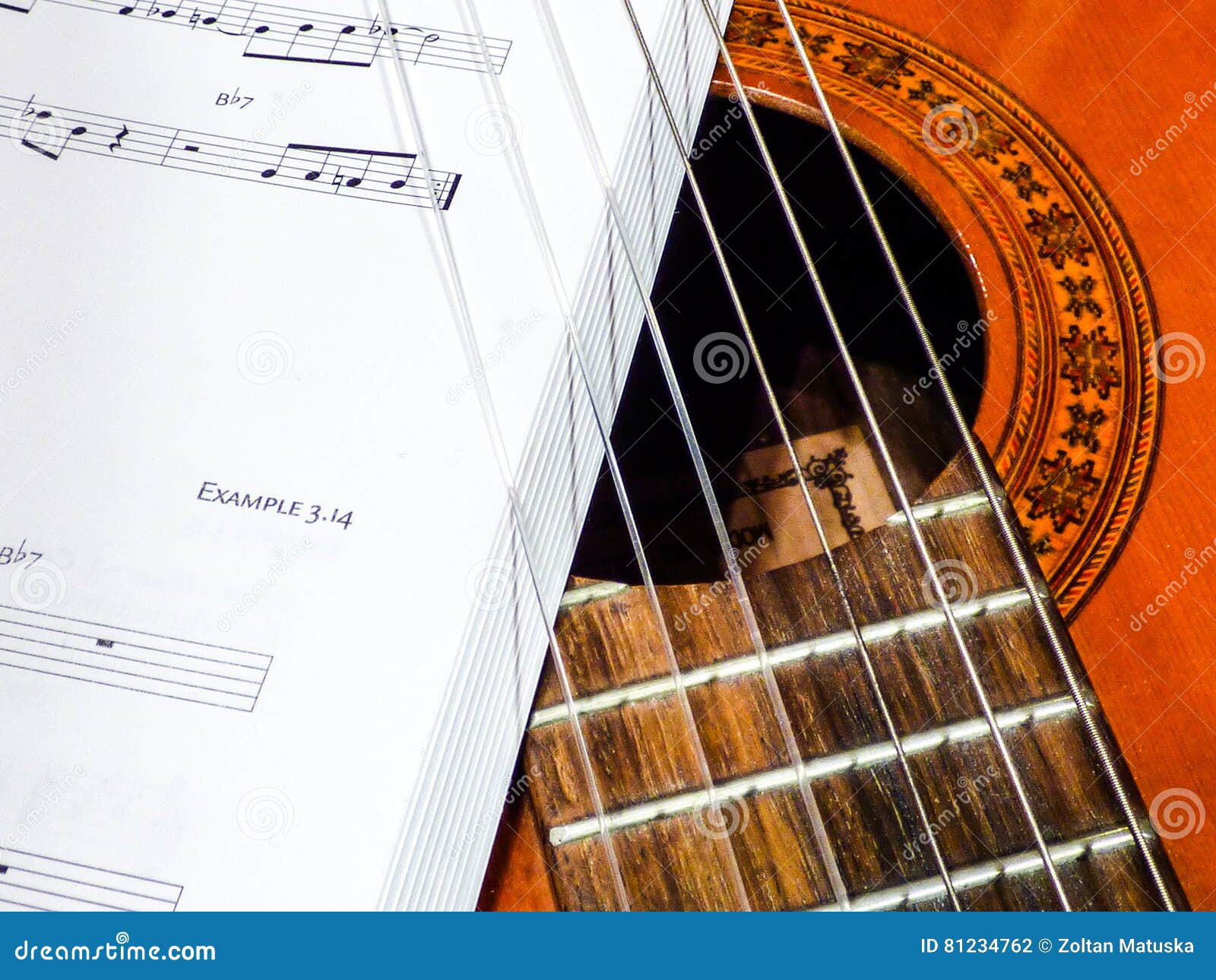 Guitar Strings and Music Sheets Stock Photo - Image of instrument ...
