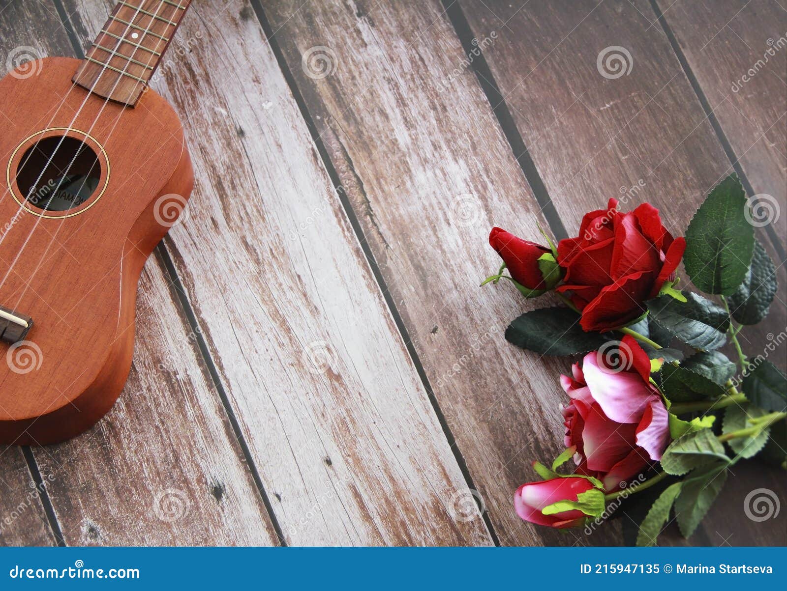 Guitar with Strings and Red Rose Stock Image - Image of passion ...
