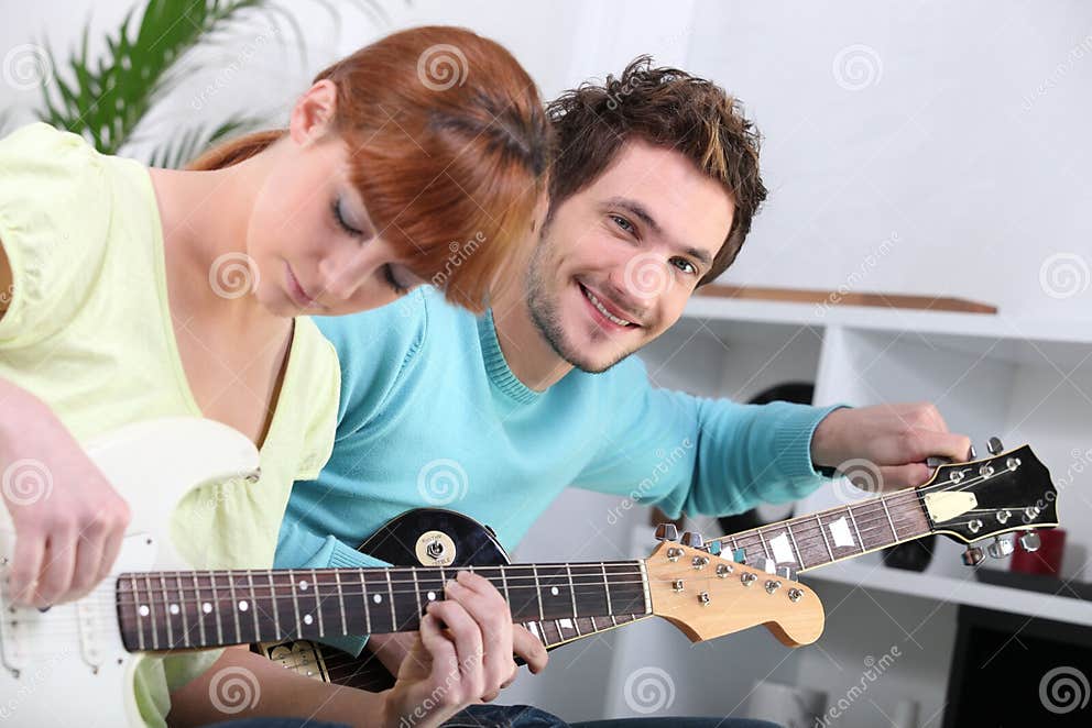 Guitar Teacher and His Student Stock Image - Image of beginner ...