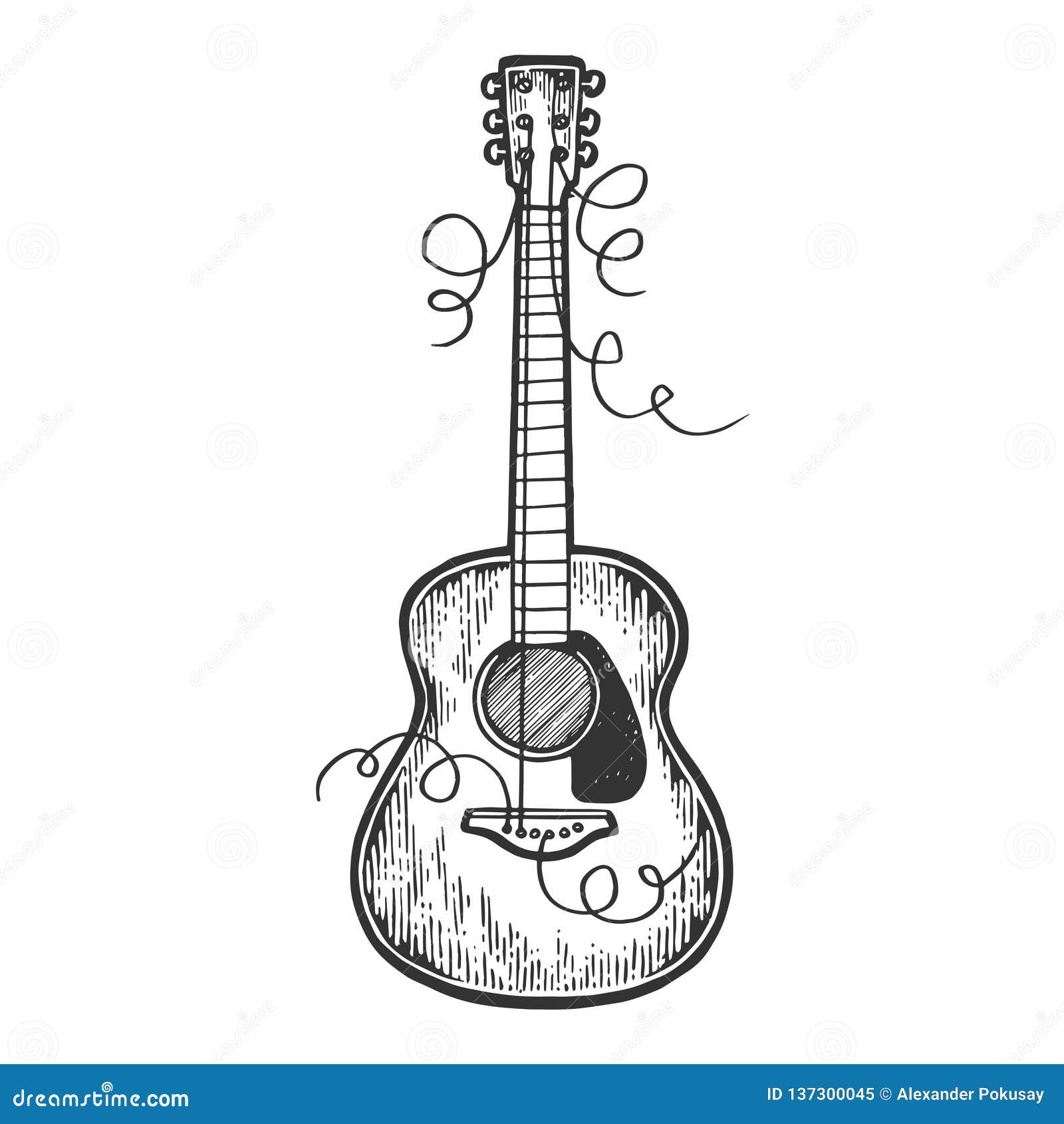 Guitar Torn Strings Engraving Vector Illustration Stock Vector ...