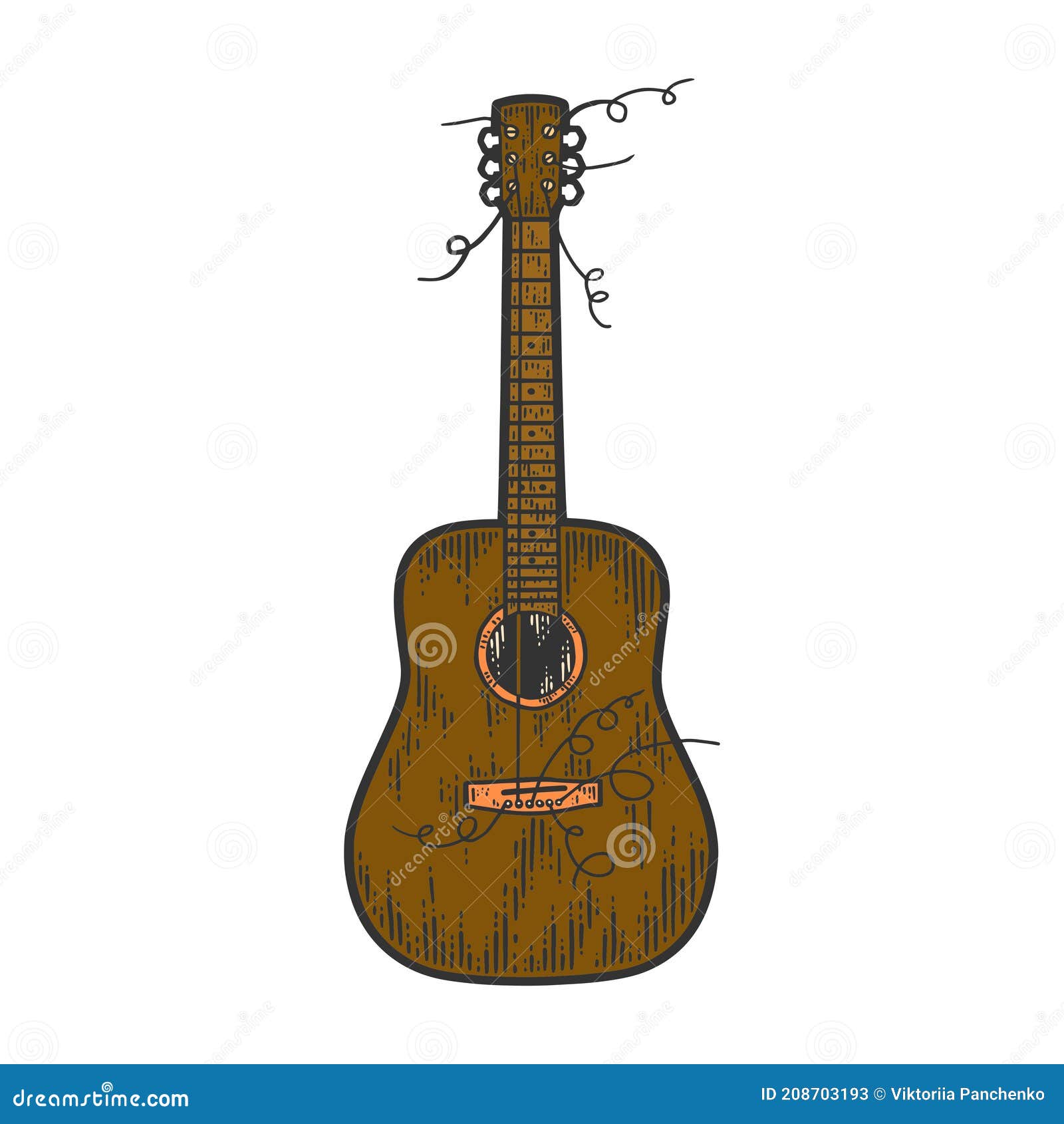 Guitar with Torn Strings. Sketch Color Scratch Board Imitation ...
