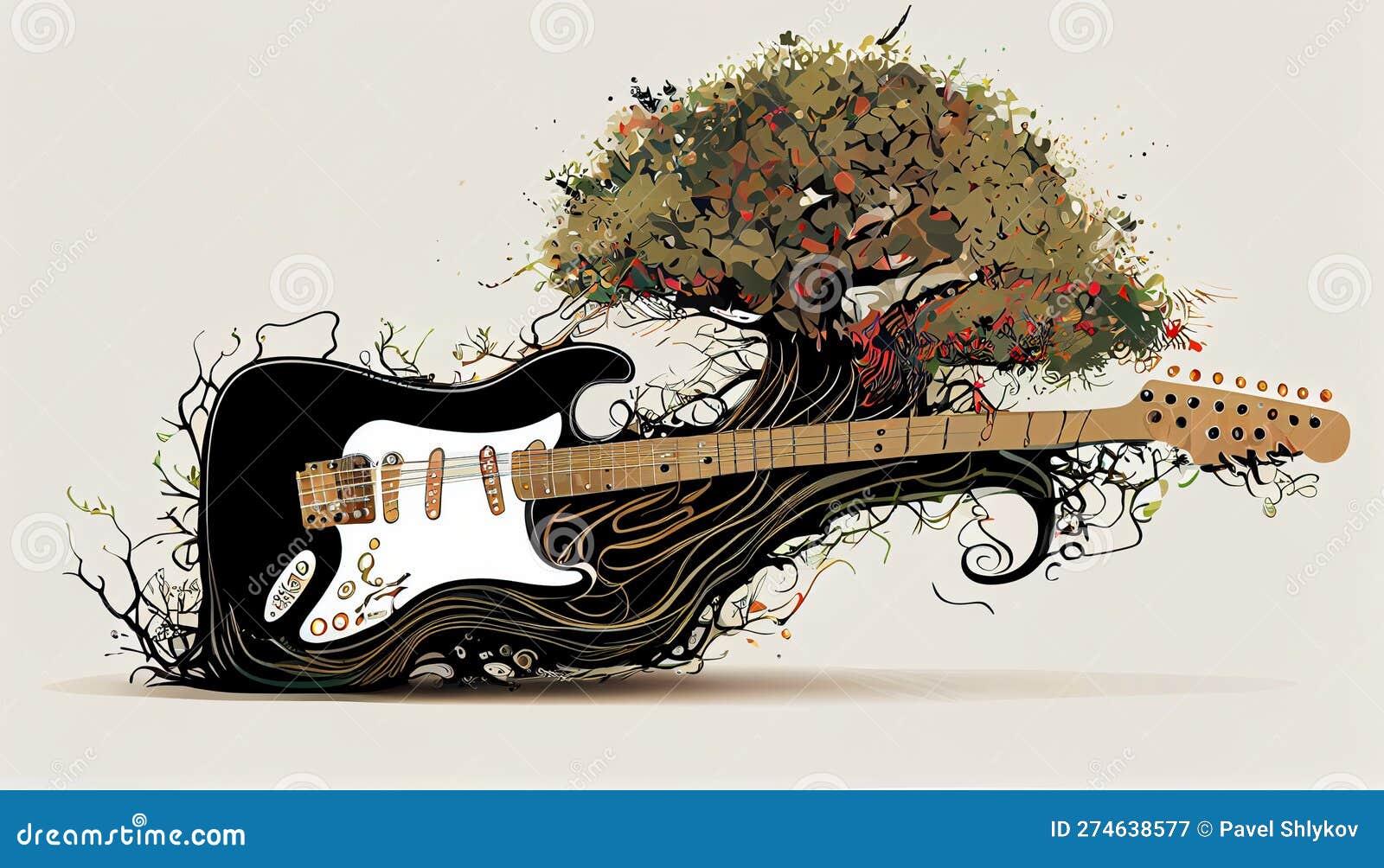 Guitar with tree and roots stock image. Image of idea - 274638577