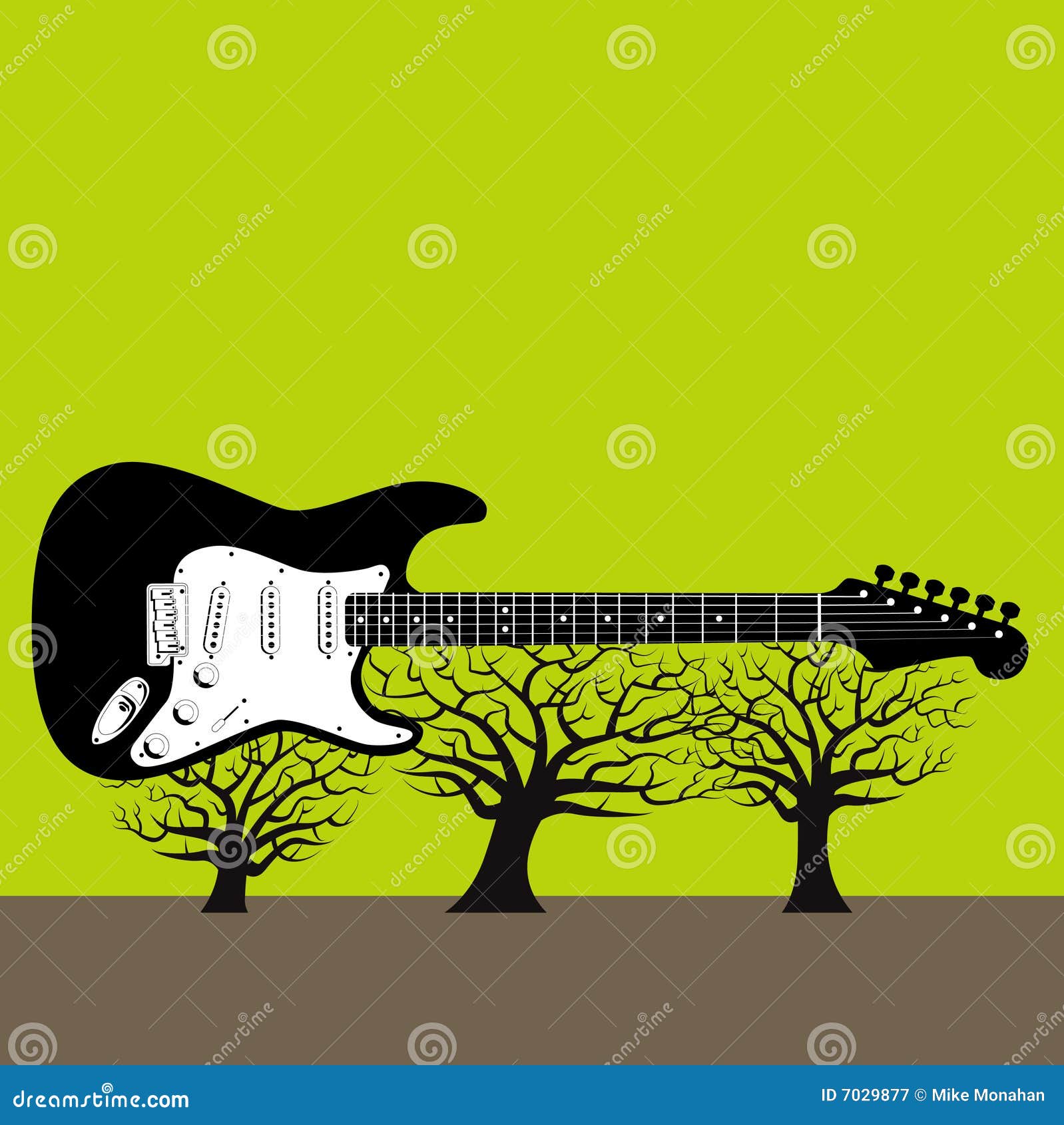 Guitar on trees stock vector. Illustration of grunge, computer - 7029877