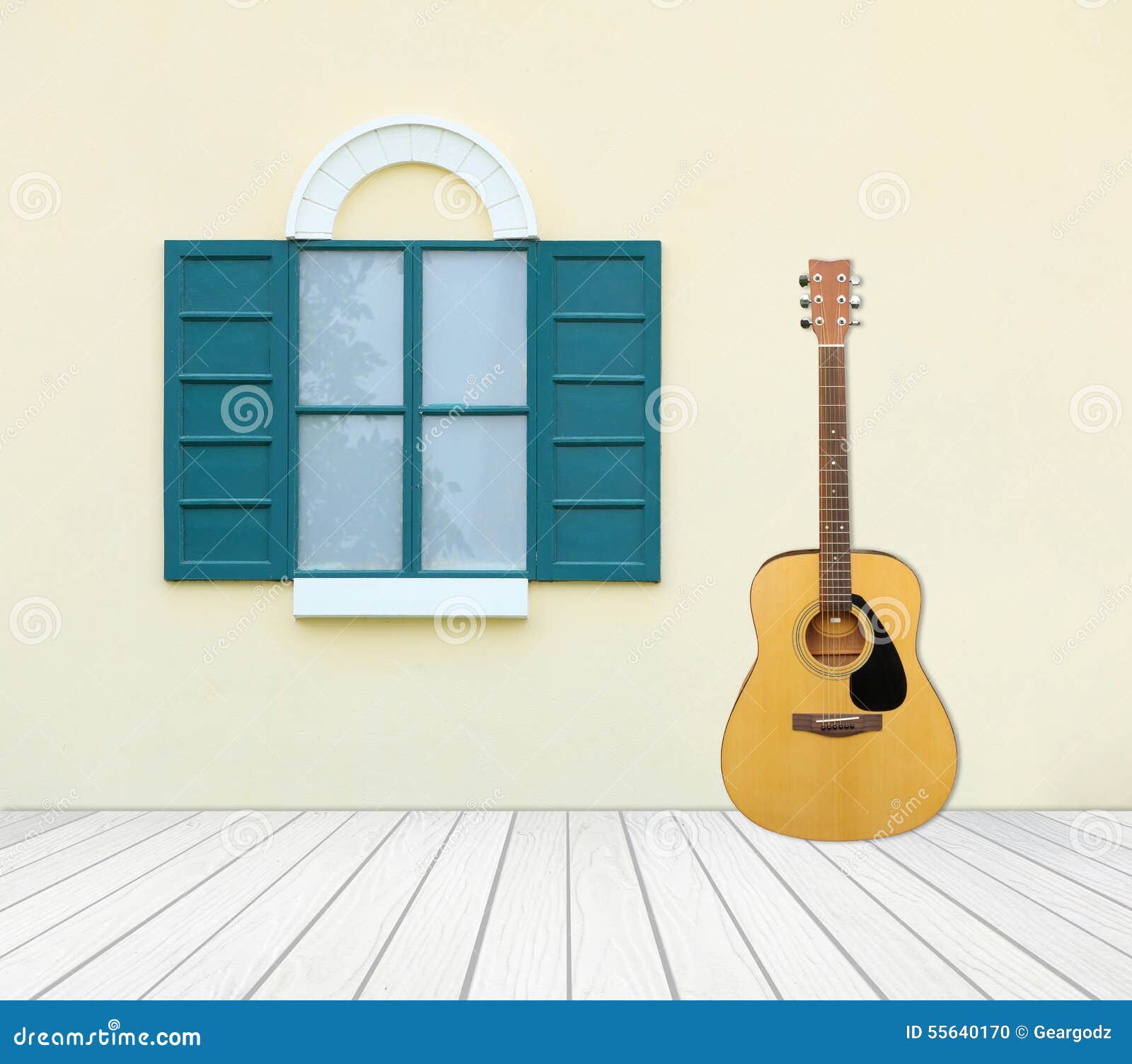 Guitar with Window on Cement Wall Stock Photo - Image of texture, retro ...