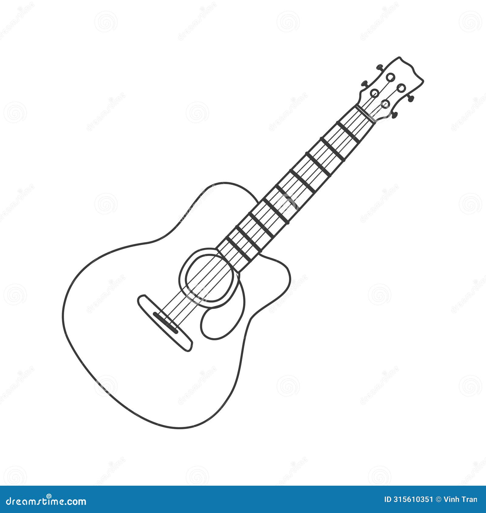 Hand-drawn Acoustic Guitar Outline Vector Illustration. Acoustic Guitar ...